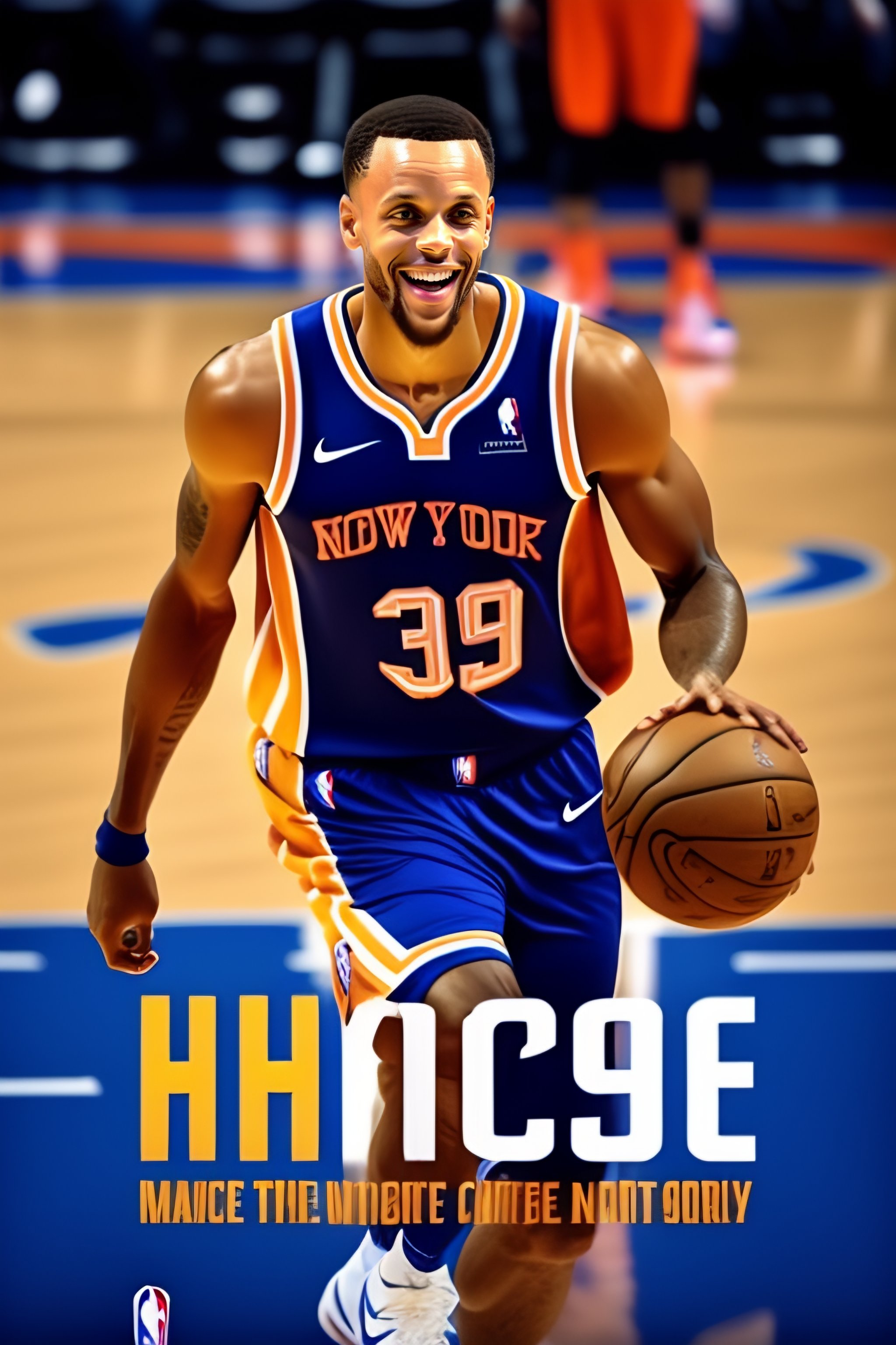 Lexica - Photo of happy Stephen curry as a knicks player 4k