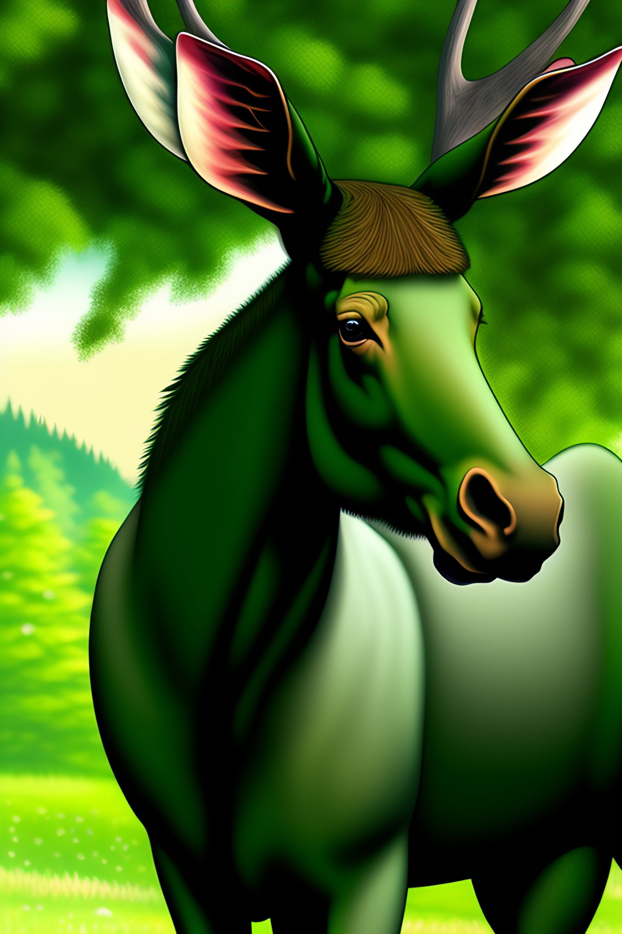 Lexica - Anime illustration of a Green Moose