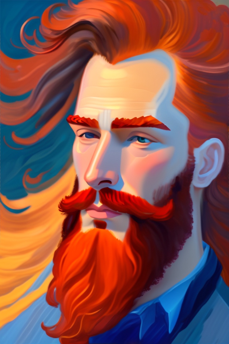Lexica - The face is framed by a mane of fiery red hair, mirroring his ...