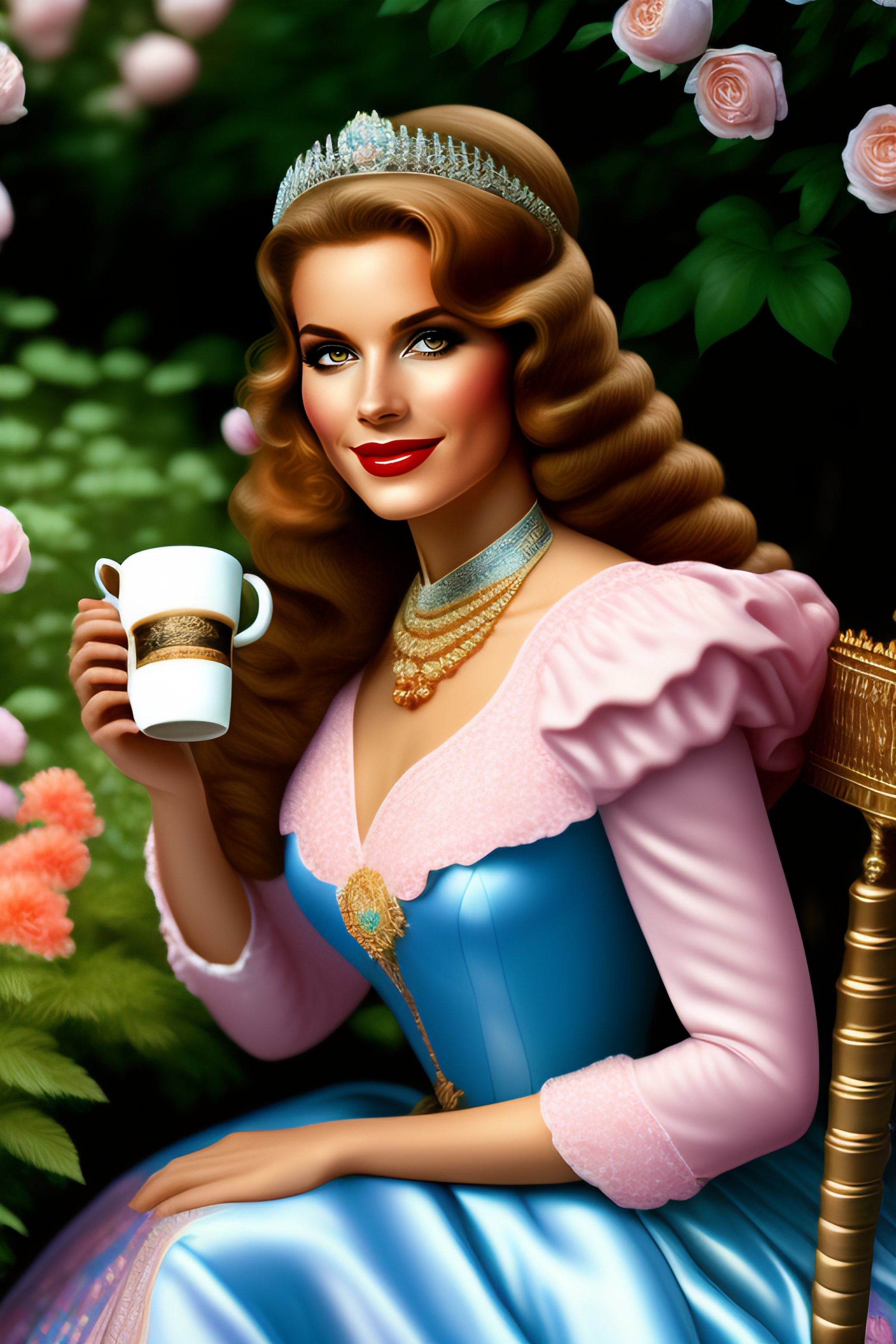 Lexica - Princess drinking coffee in a garden