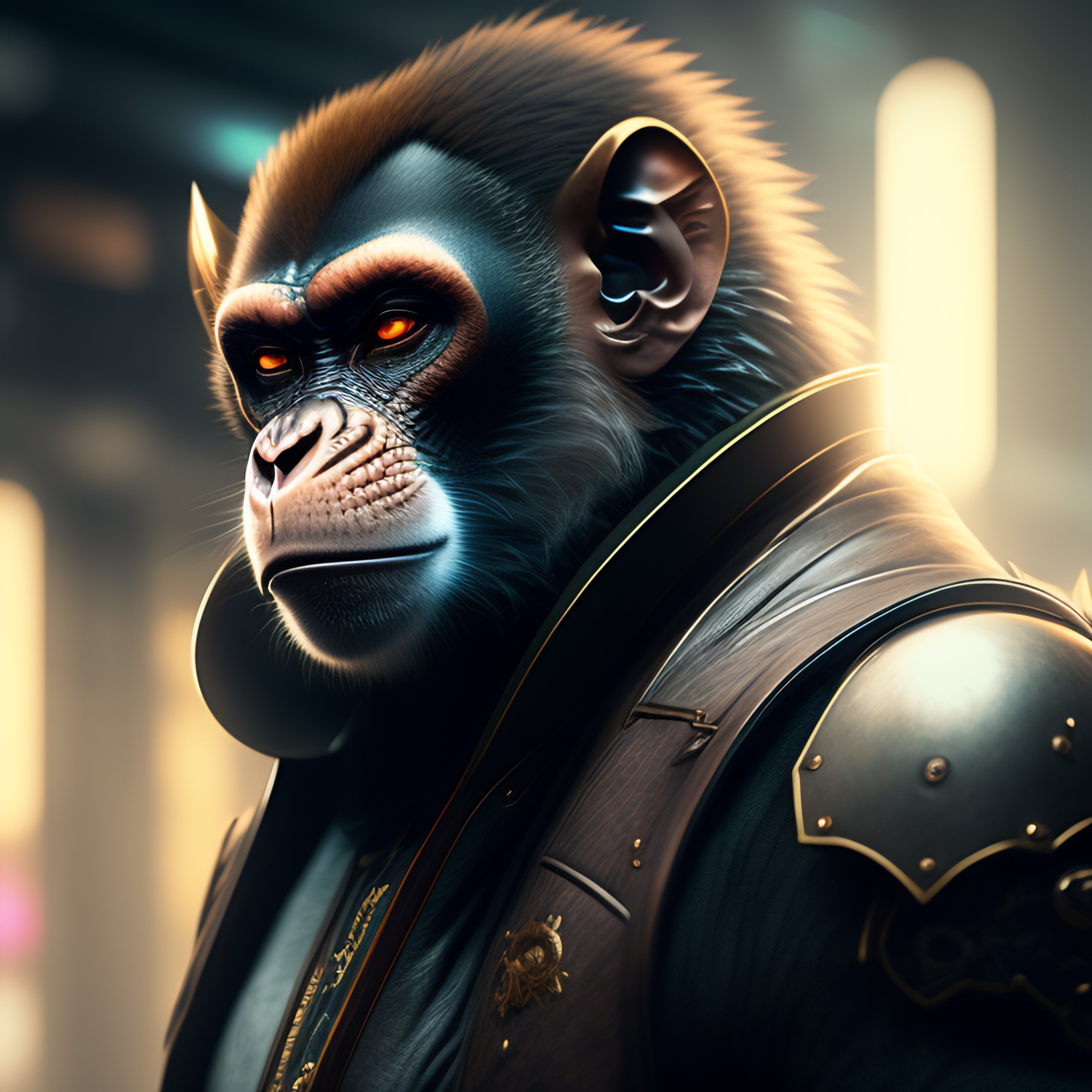 Lexica - Monkey cyberpunk cyborg, side portrait, realistic animal, half ...
