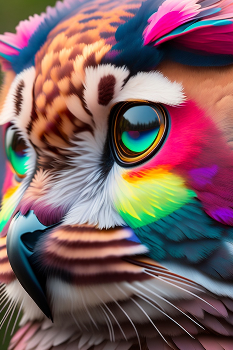 Lexica - Ultra close-up photo of a face of fuzzy owl semi Panther with ...