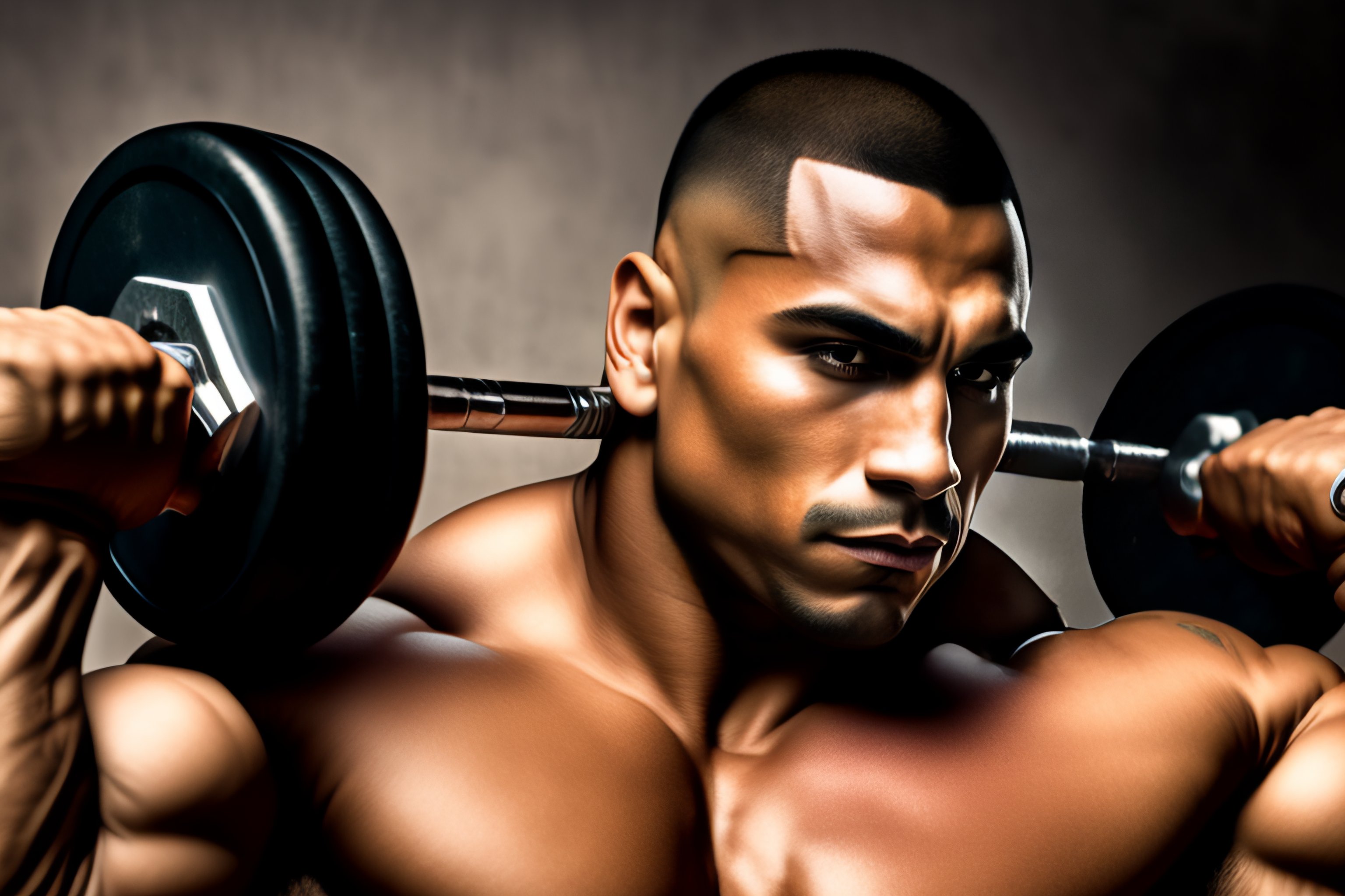 Lexica - Portrait of a Latino bodybuilder with a buzz cut lifting weights