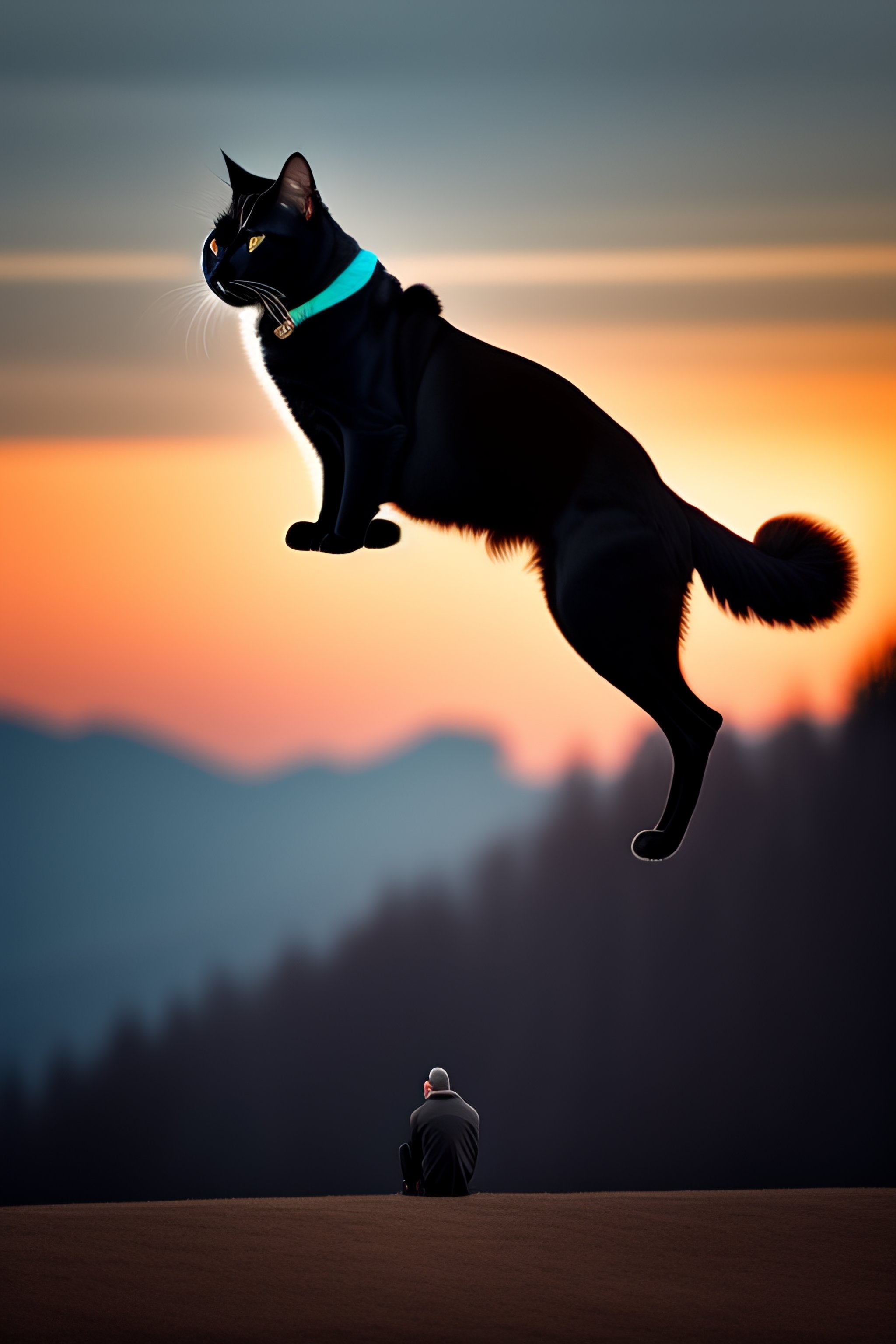 Lexica - A man sitting on a flying black cat