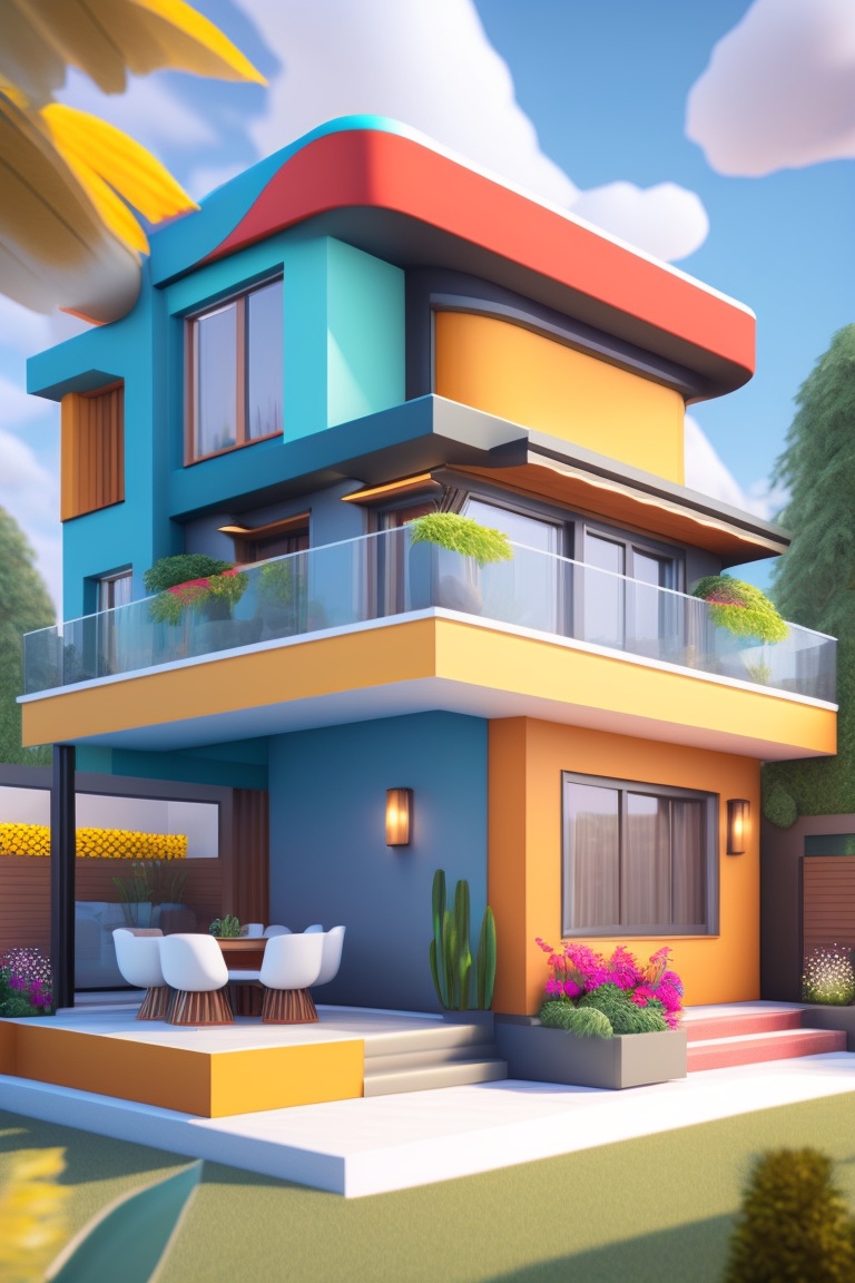 Lexica - Digital image of a stylish house with a cartoon-style ...