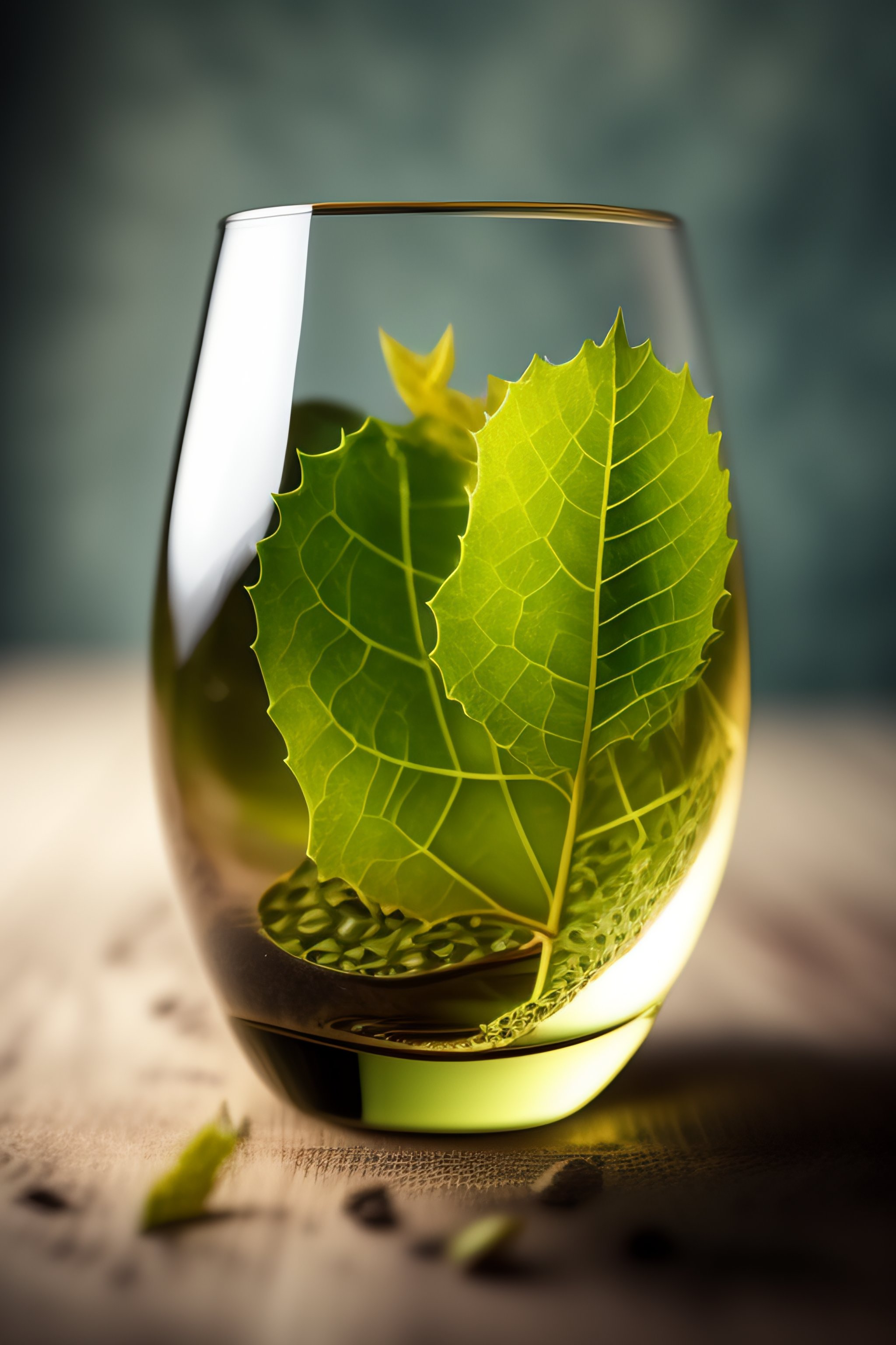Lexica - A glass of vine half filled, made of small vines leaves, white ...