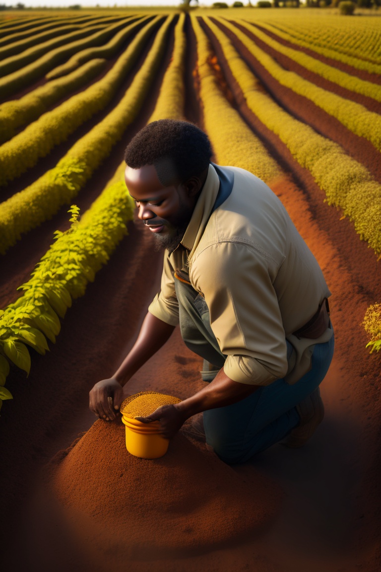 Lexica - An African man sowing crops in the garden, alone, wide angle ...