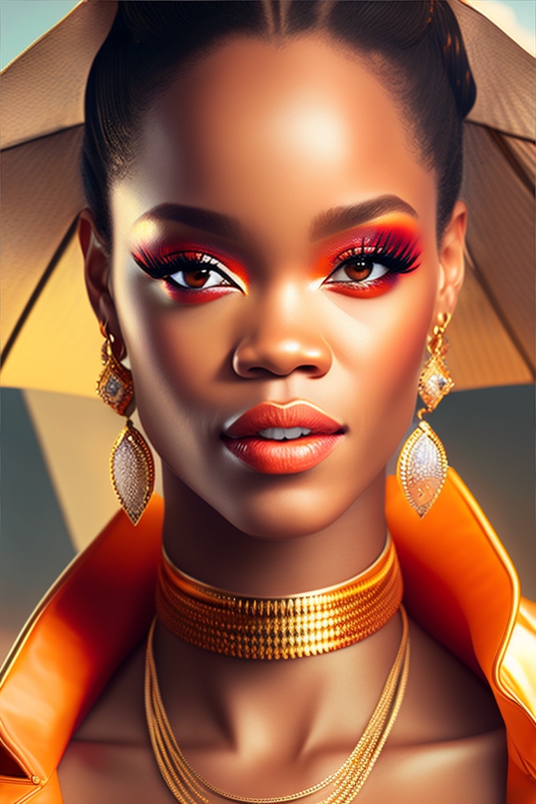 Lexica - A photo of Rihanna's face with an umbrella, earrings, bright ...