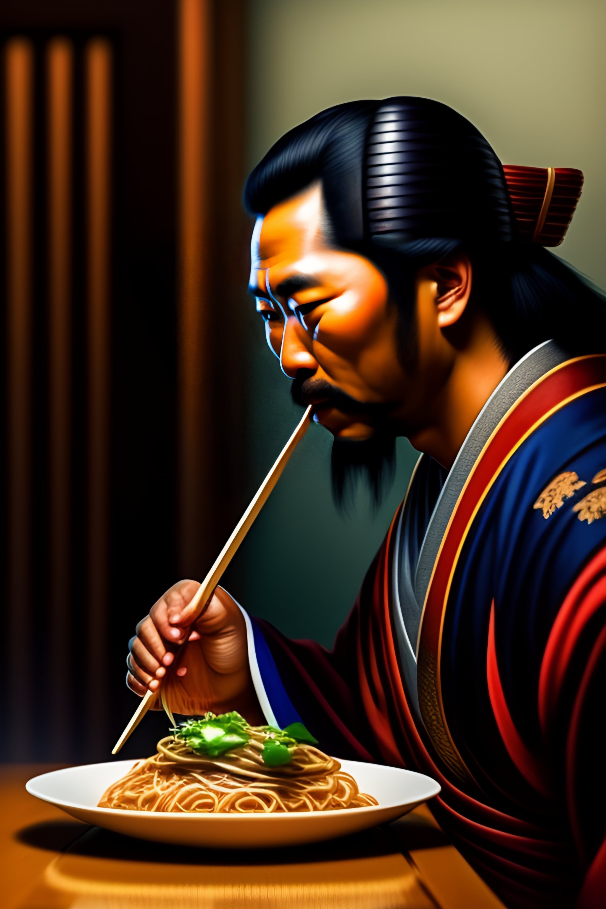 Lexica - Retrato de un samurai comiendo ramen