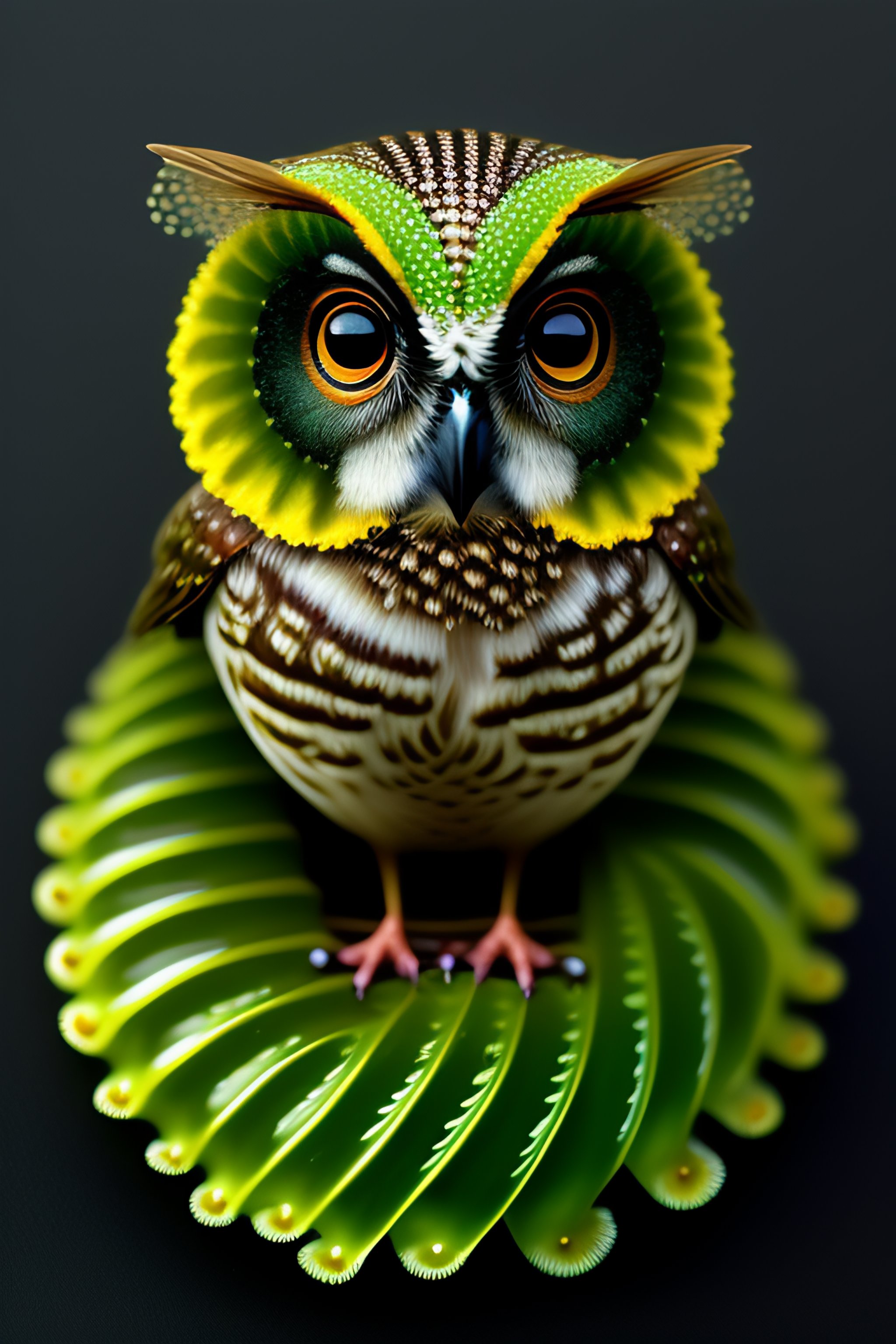 Lexica - Beautiful subsymmetrical elaborate fiddlehead-fern-owl