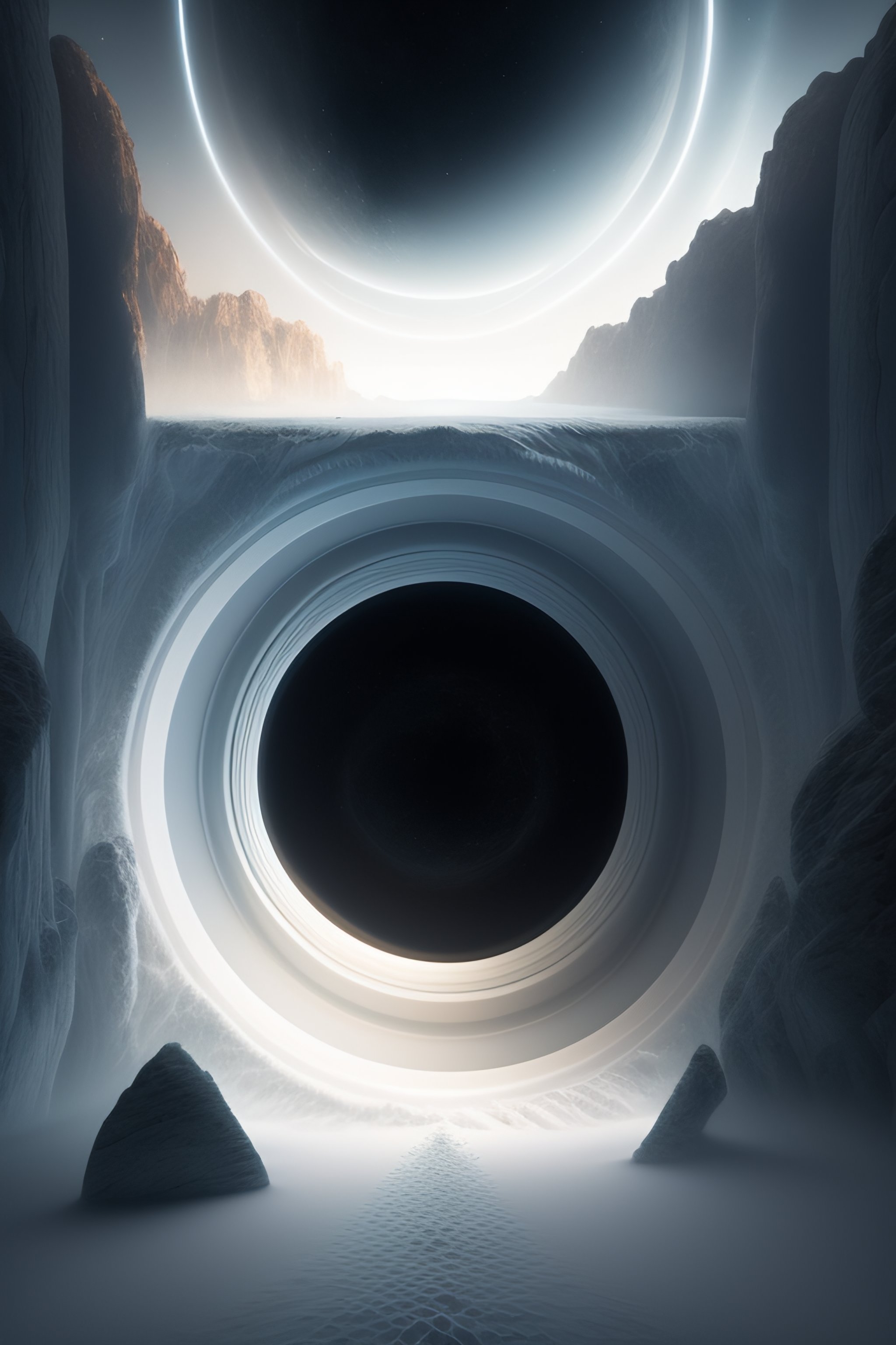Lexica - Ancient and magical, big white black hole, black background ...