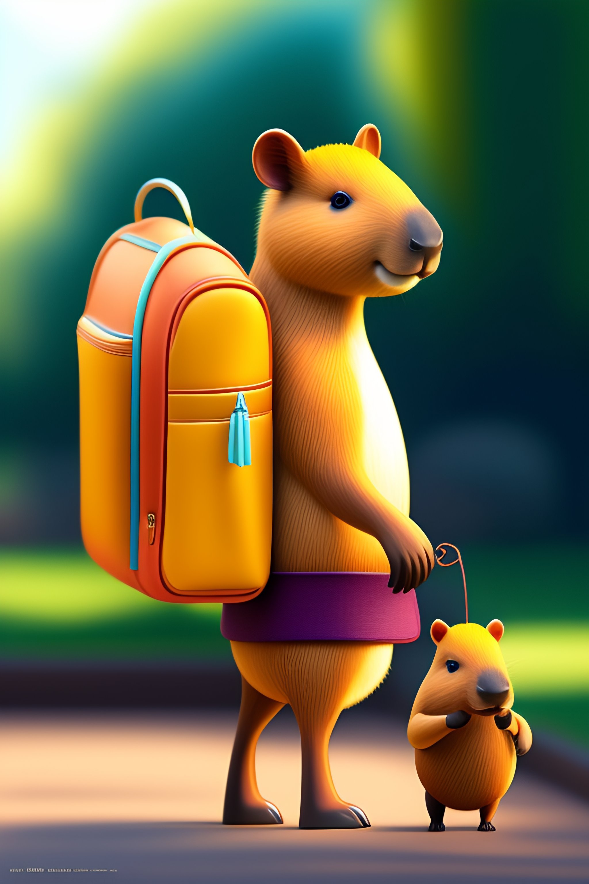 Lexica - Capybara with a barbie bag going to his school, 2d , old ...
