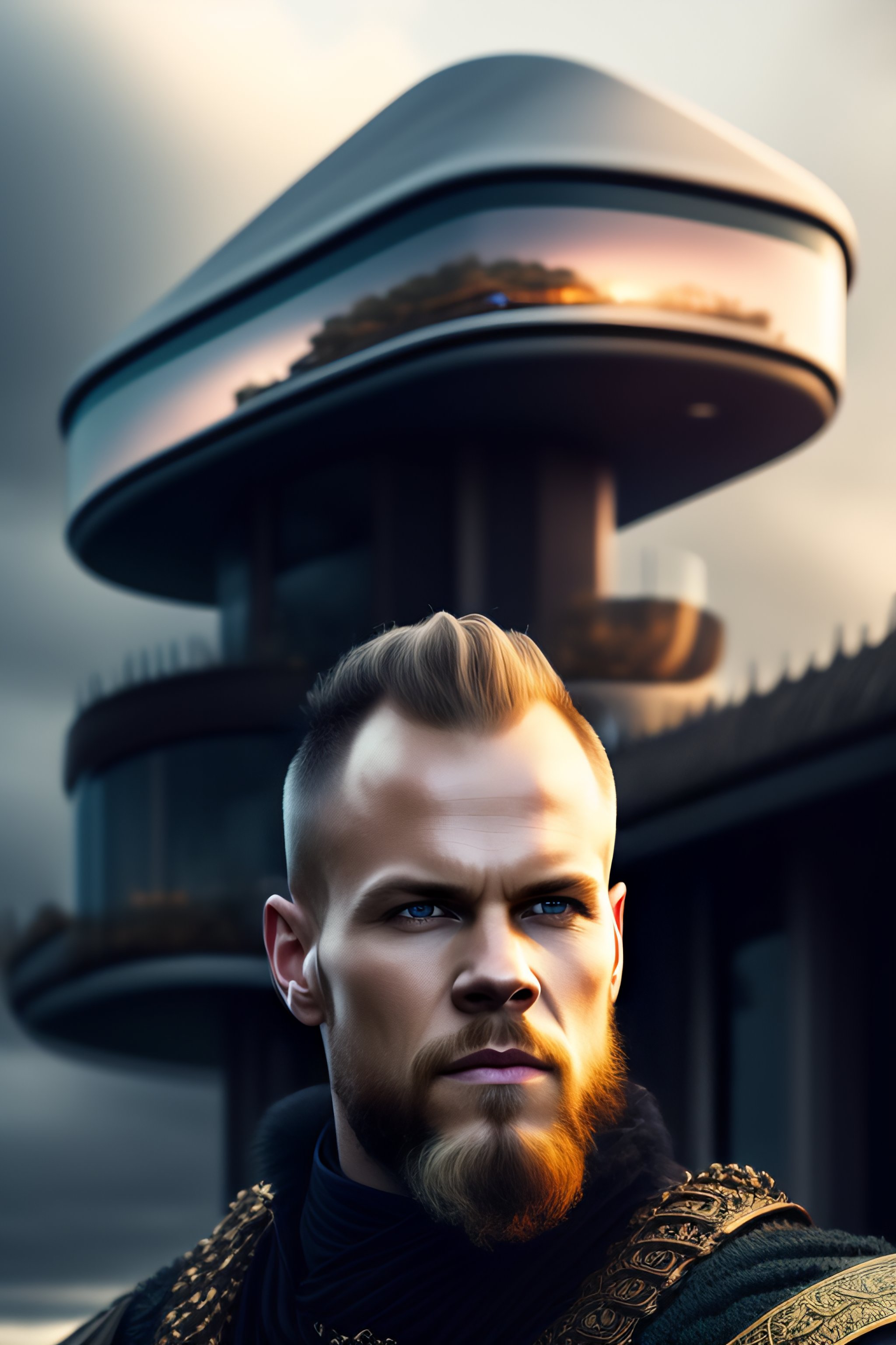 Lexica - Portrait of Floki from Vikings sitting on top of a futuristic ...