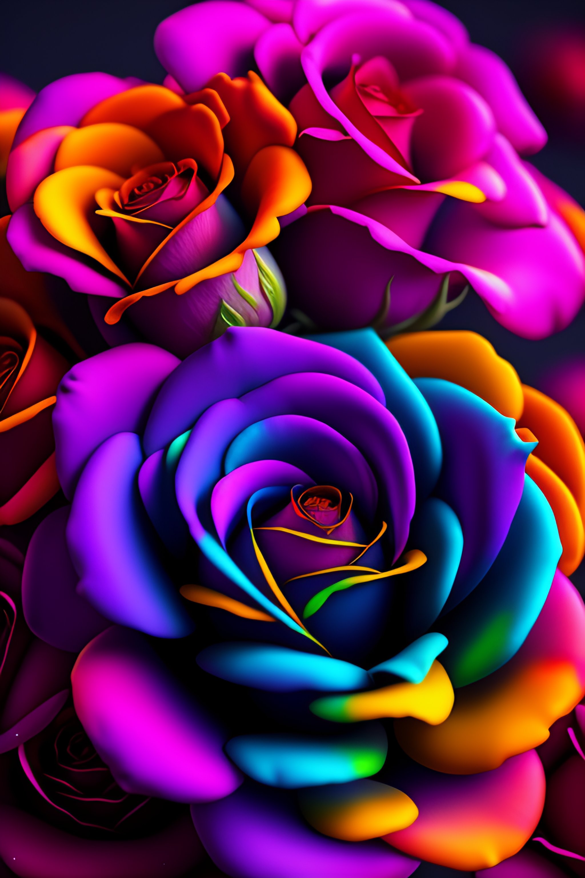 Neon Rainbow Roses Wallpaper