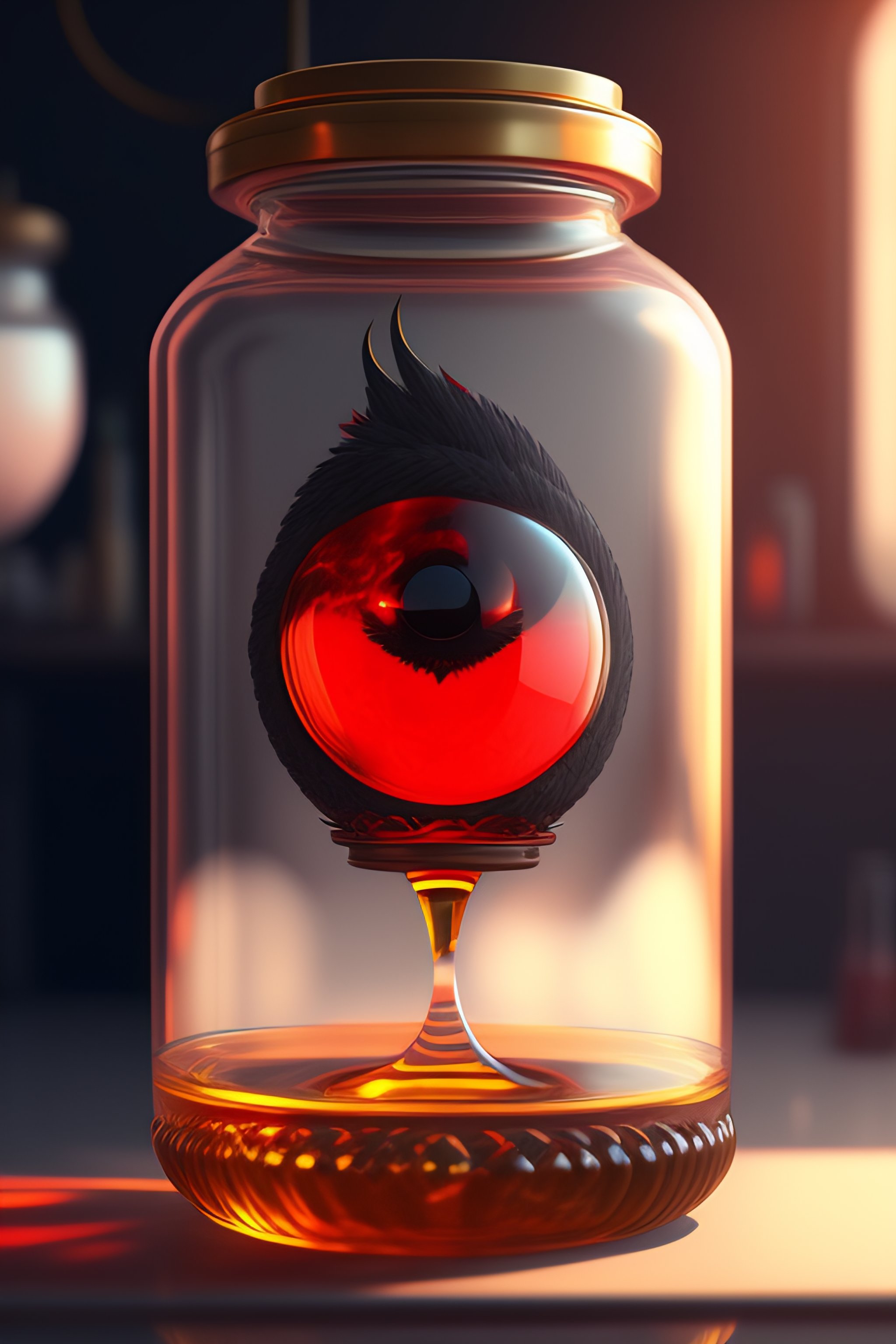 Lexica - An evil spirit with one red eye inside a jar, set in an ...
