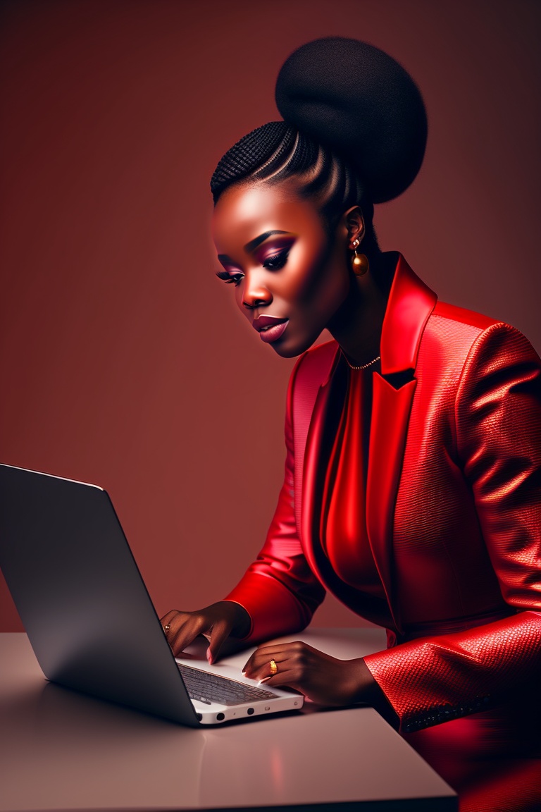 Lexica - Black african lady sitting by a computer and pressing his ...