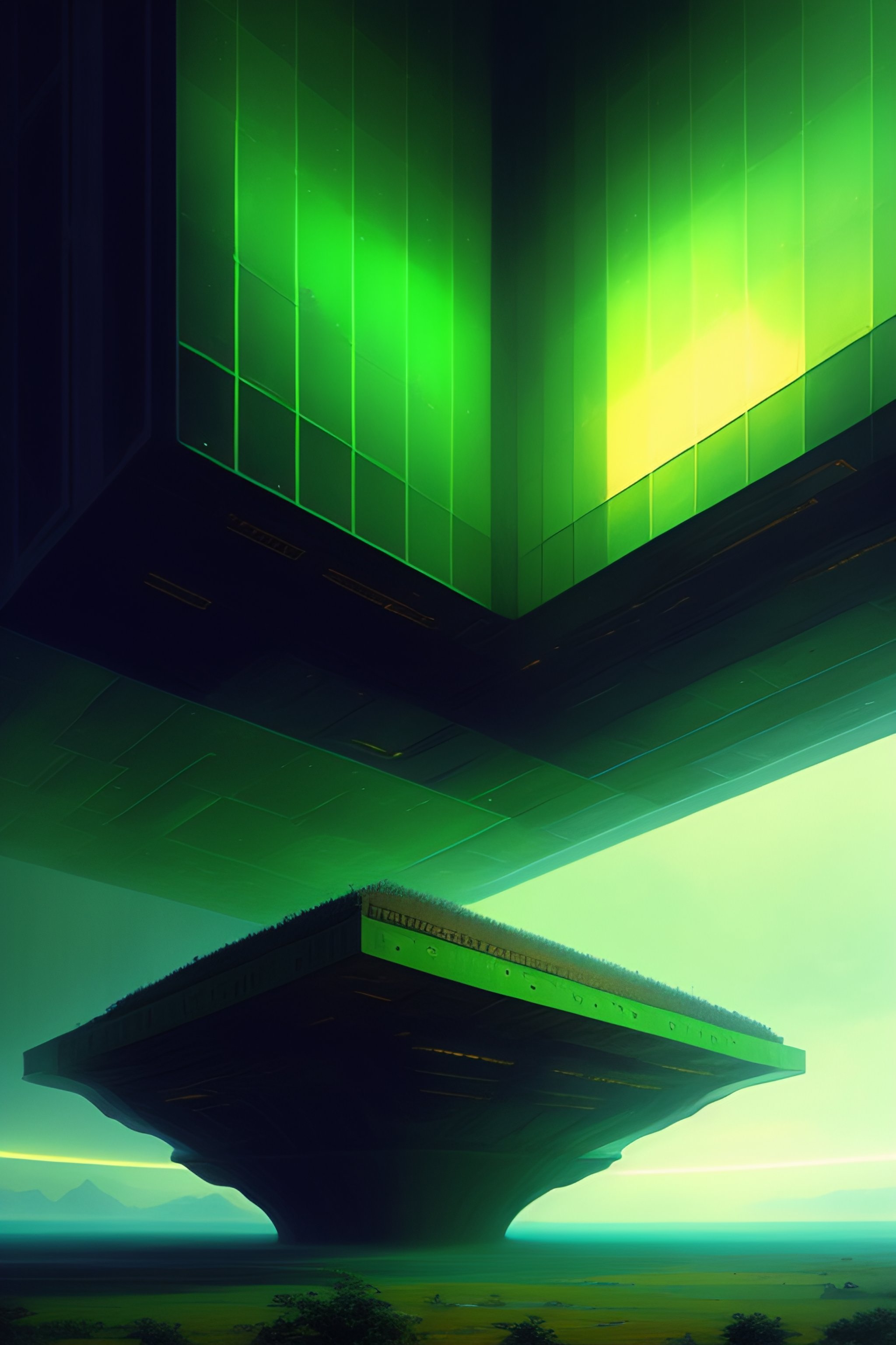 Lexica - A green shiny monolith of glass in a vast starwars control ...