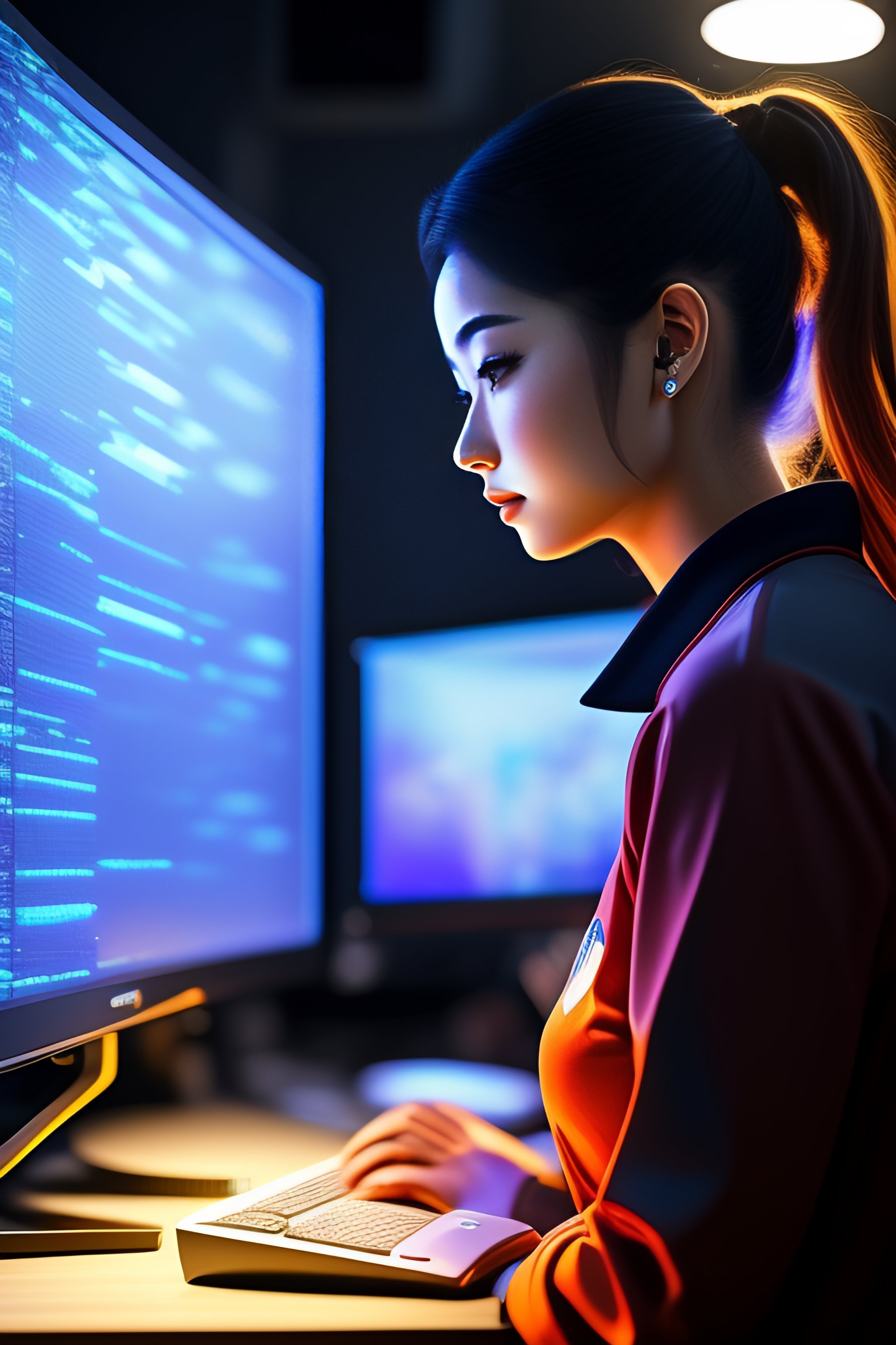 Lexica - A nerdy girl is programming at a computer in a room full of ...