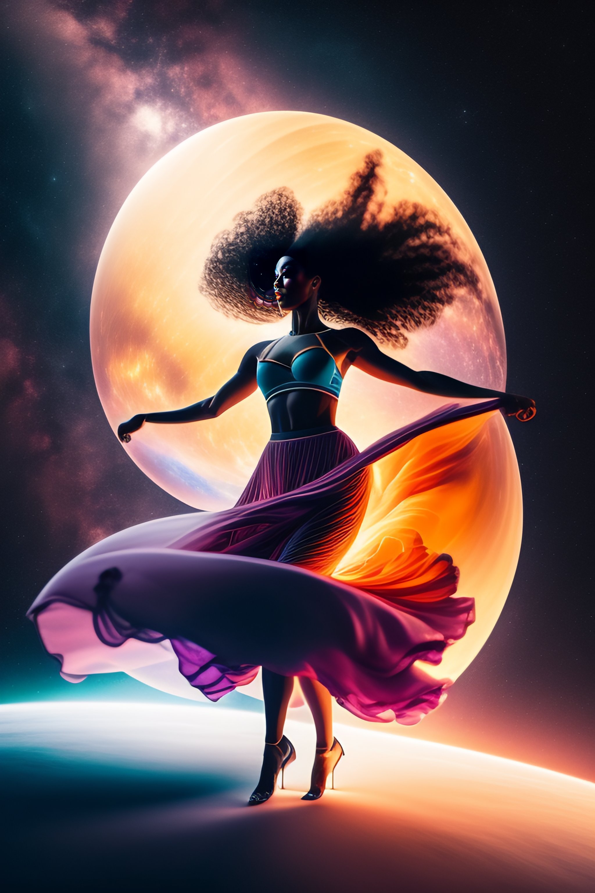 Lexica - A woman dancing in the interstellar space