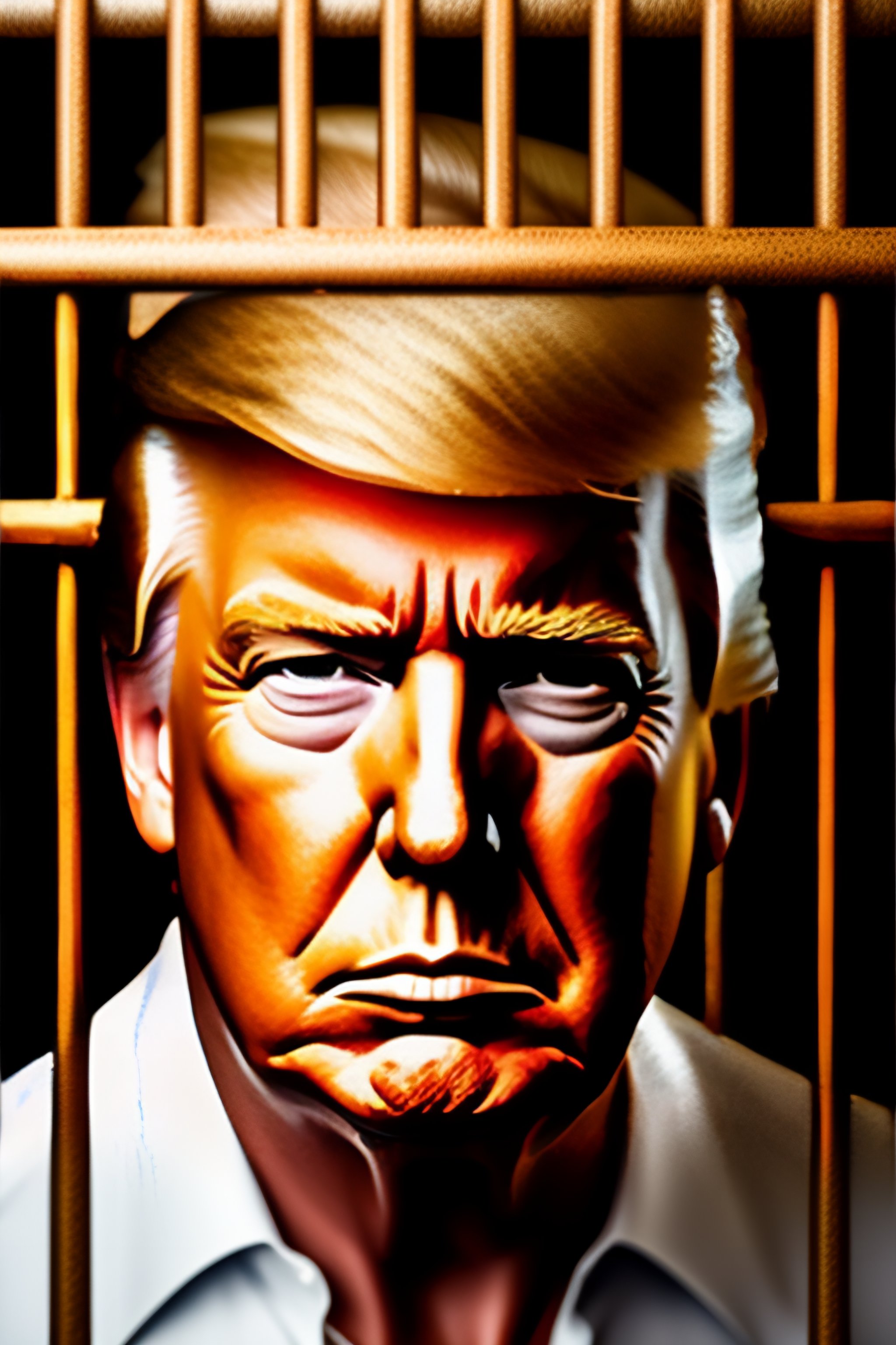 Lexica - Portrait of donald trump in prison behind bars