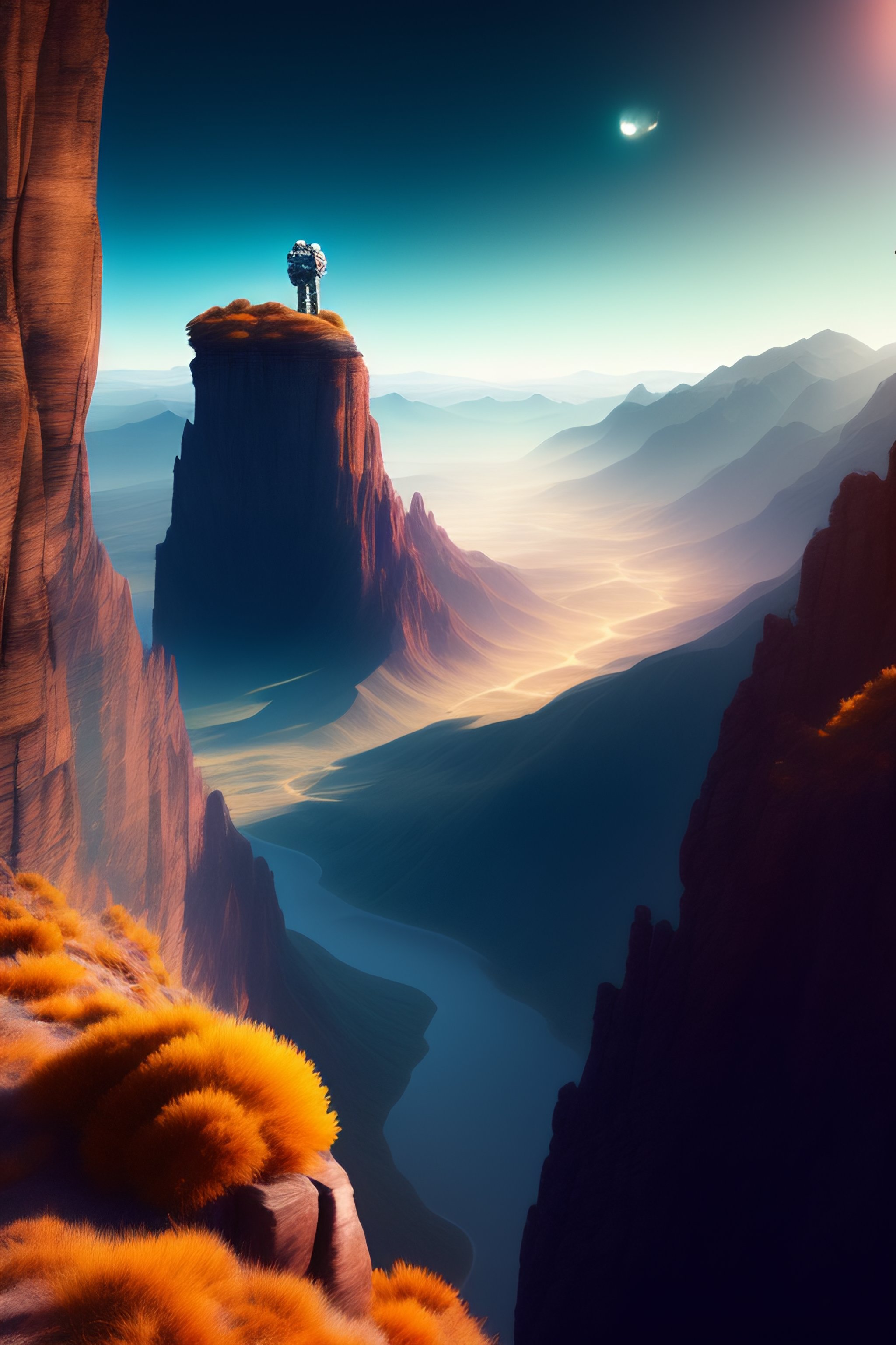 Lexica - An astronaut standing on a mountain overlooking a very fast ...