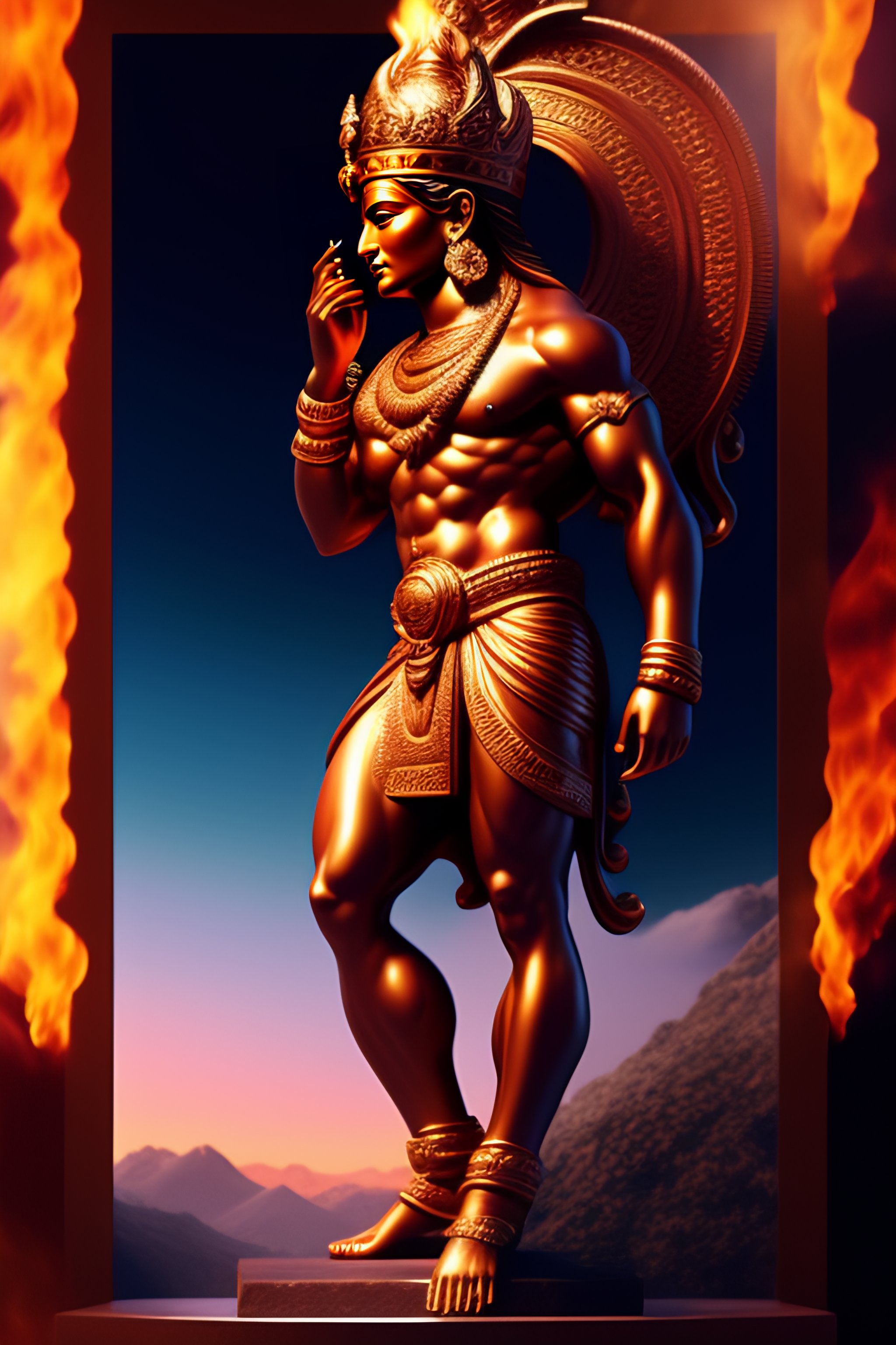 Lexica - Hindi god surya. 10k, realistic,burning.