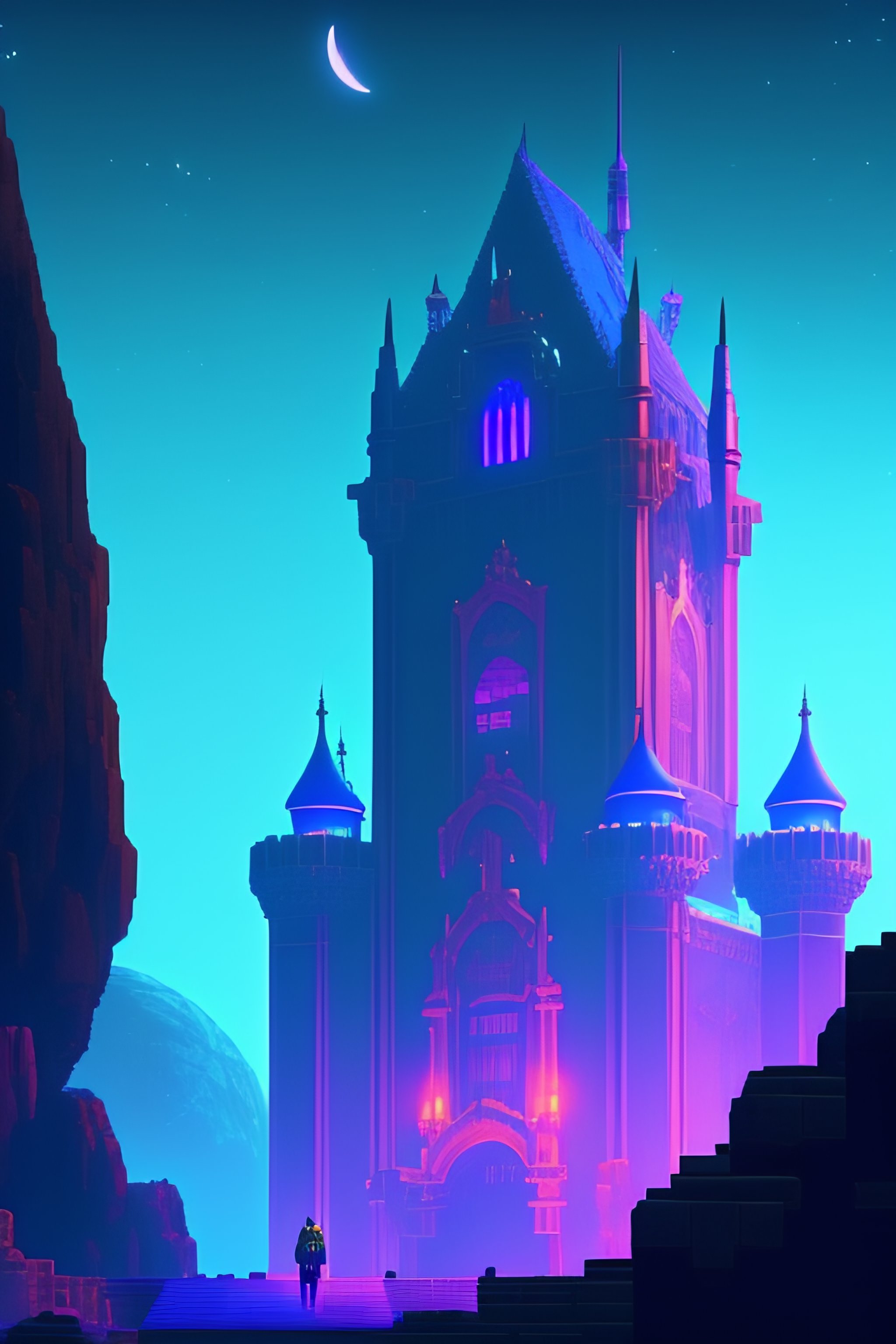 Lexica - Ominous castle with a mysterious figure standing in the ...