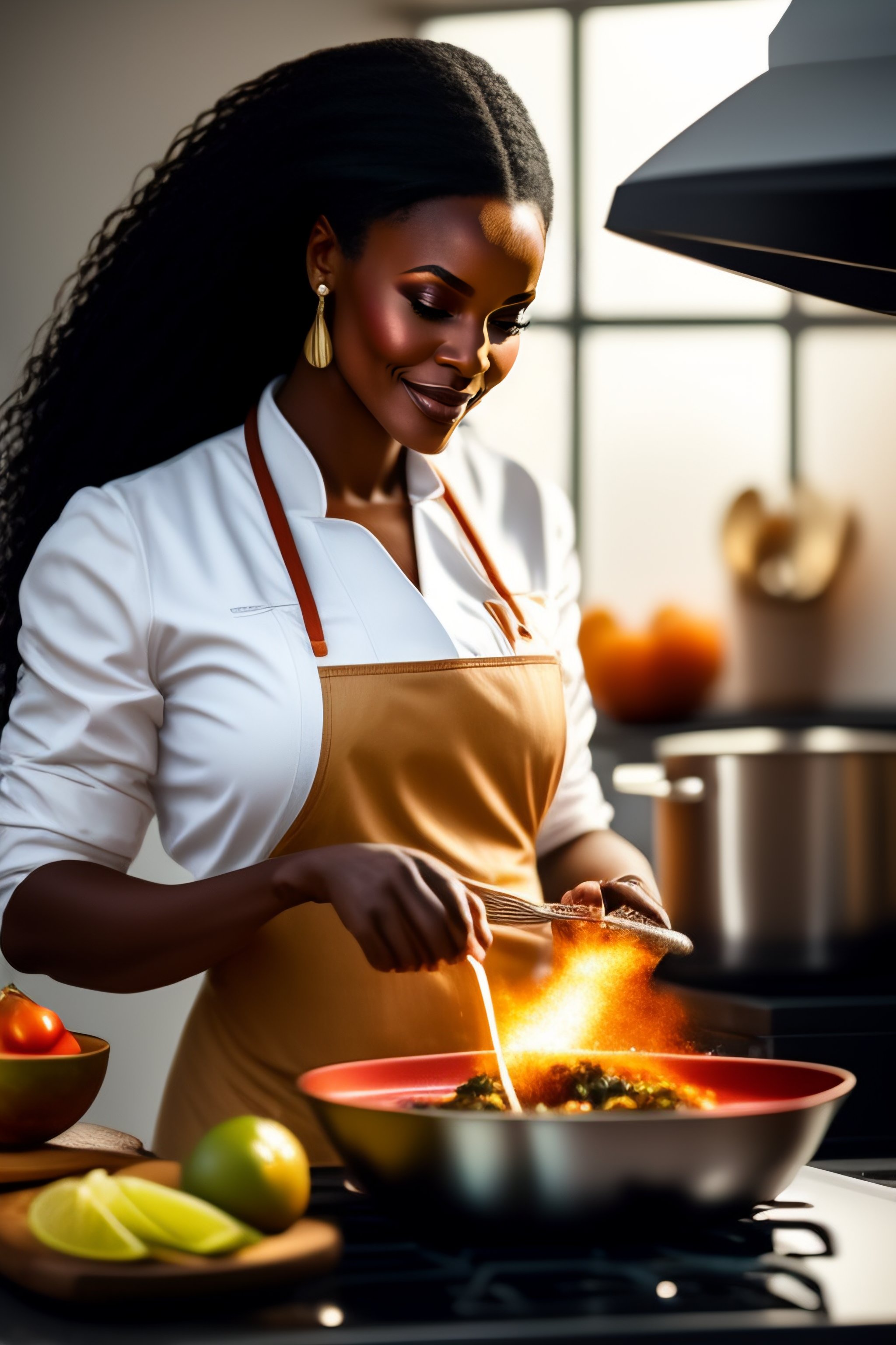 Lexica - A stock photo of an African woman cooking a meal