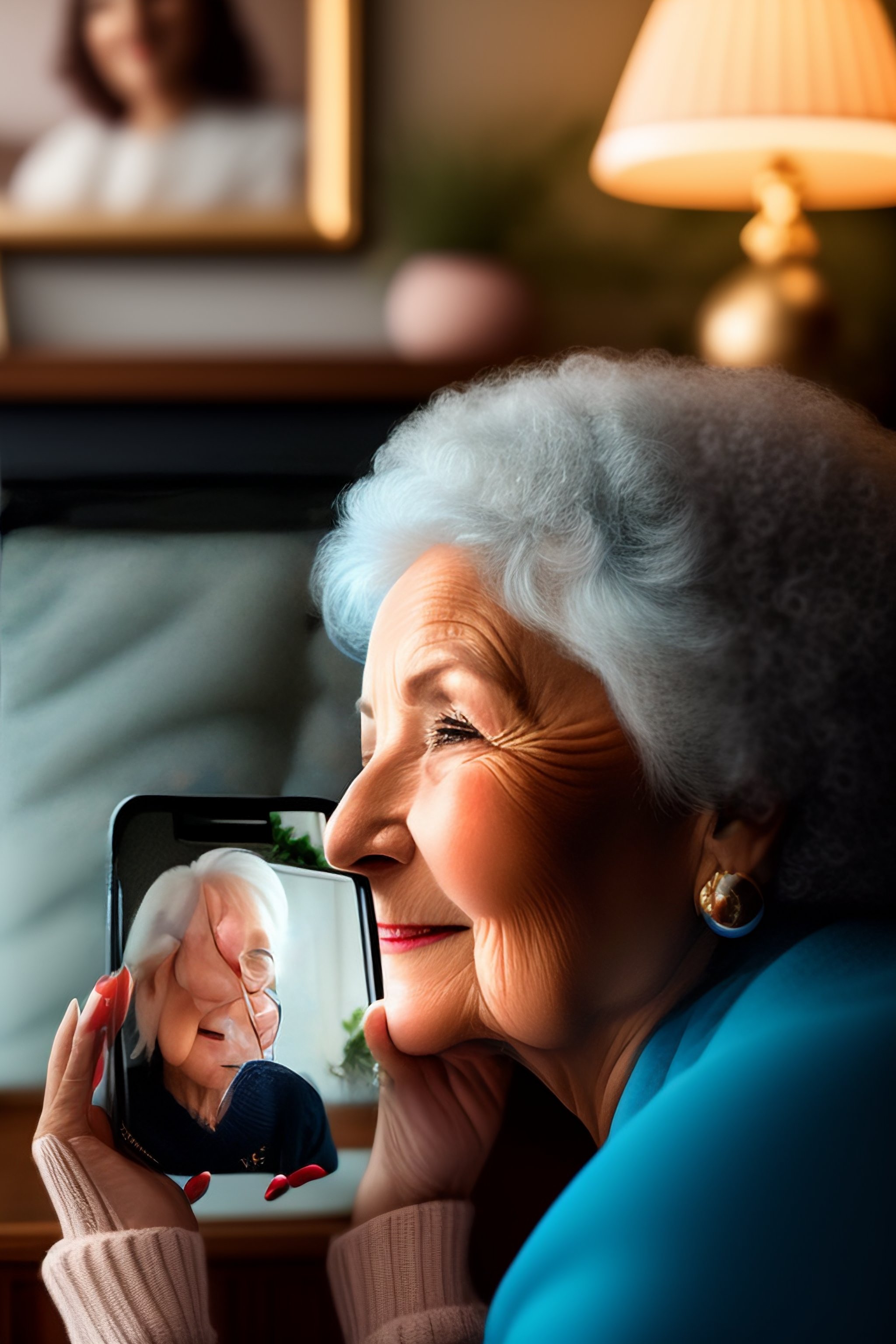 Lexica - Grandmother on a FaceTime call, living room in the background