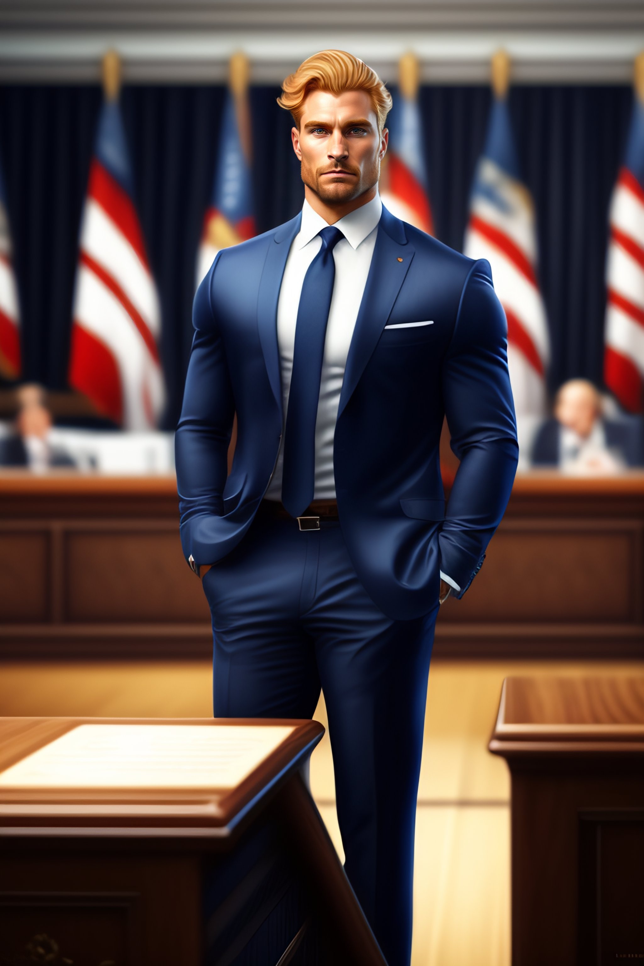 Lexica - Award-winning photo of a lion lawyer standing in court, navy ...