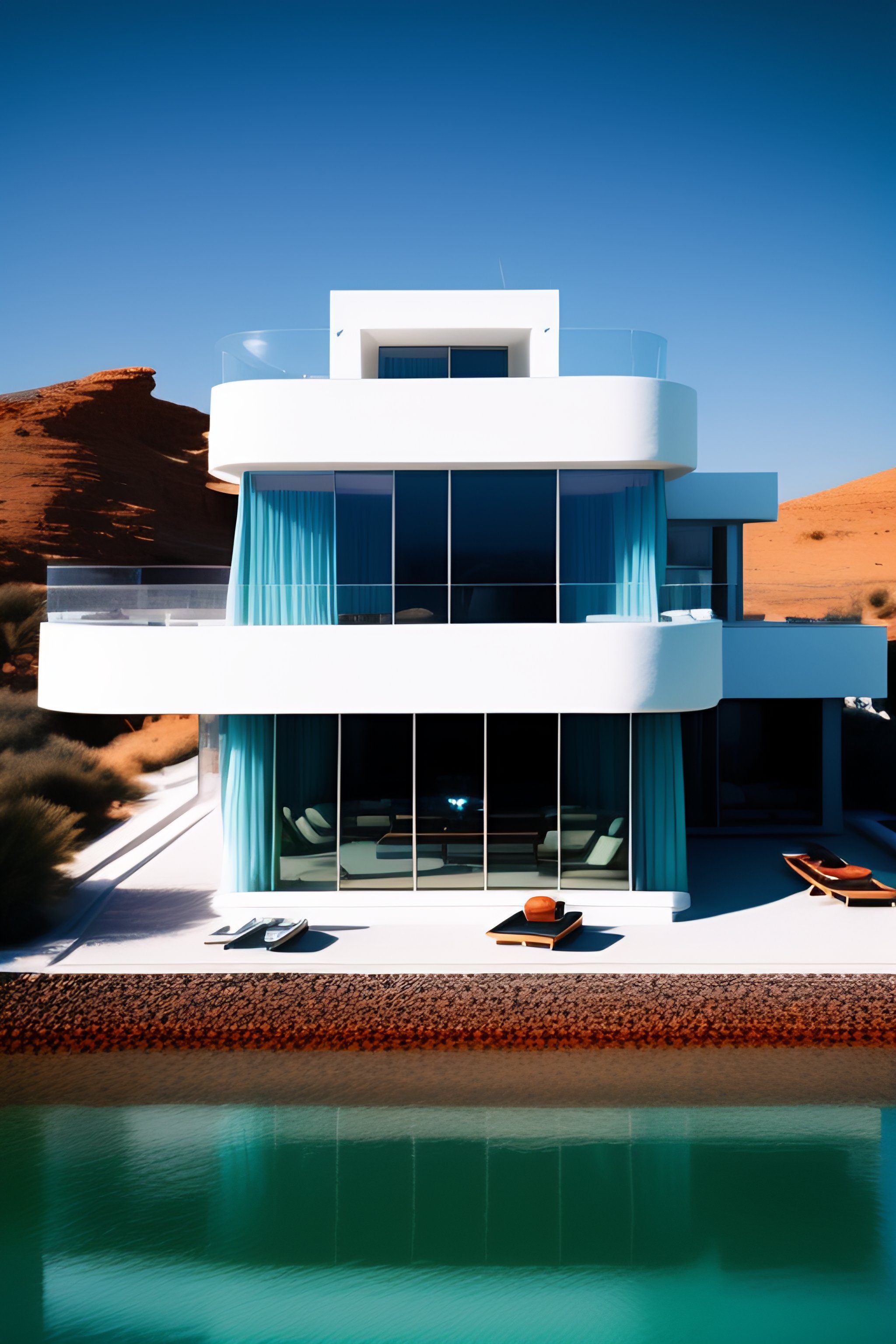 Lexica - Photograph of modern moroccan home by the ocean taken with ...