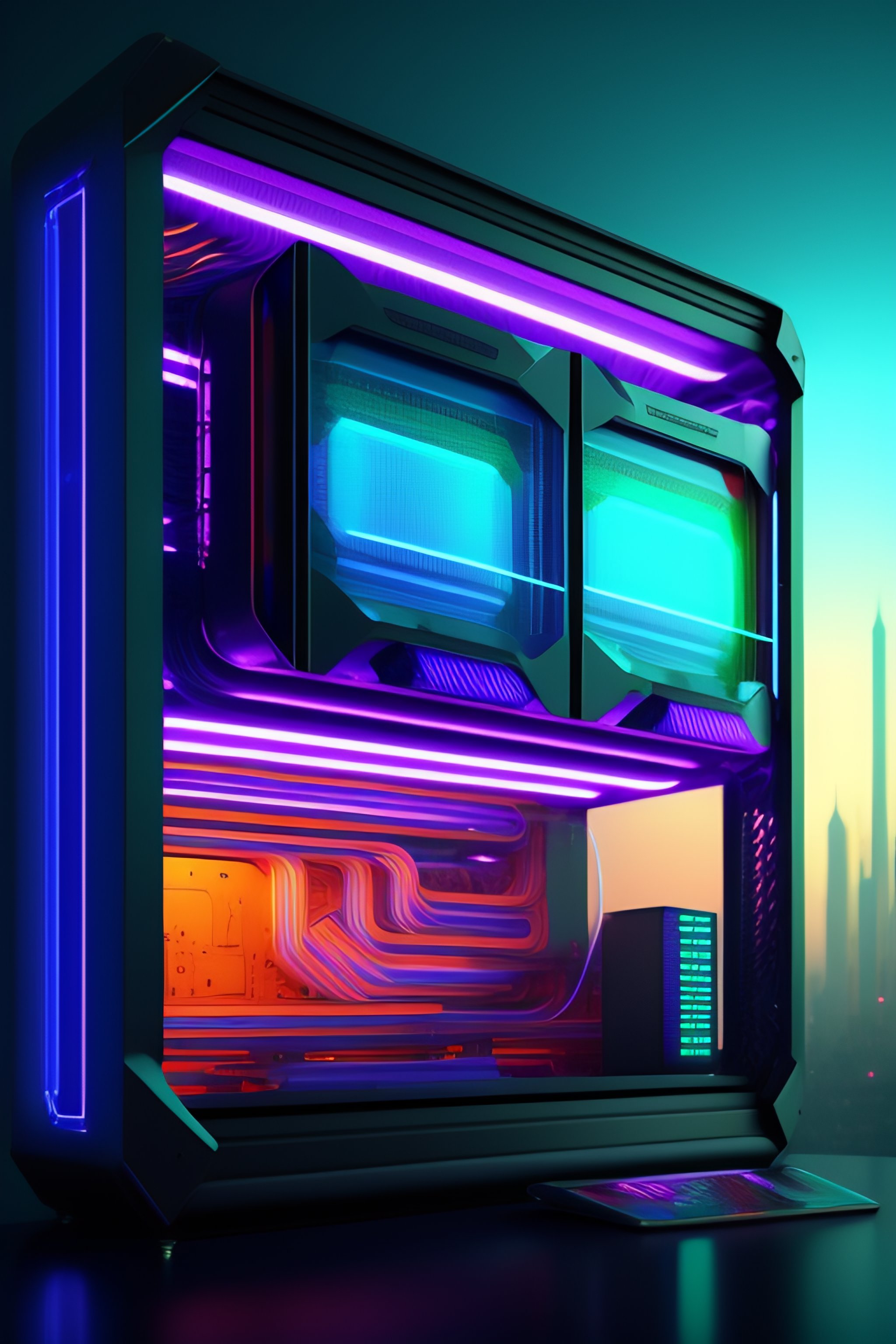 Lexica - Computer in cyberpunk style, transparent side glass, against ...