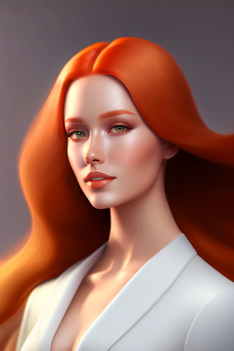 Lexica - Full view image of a beautiful lady with long straight red ...