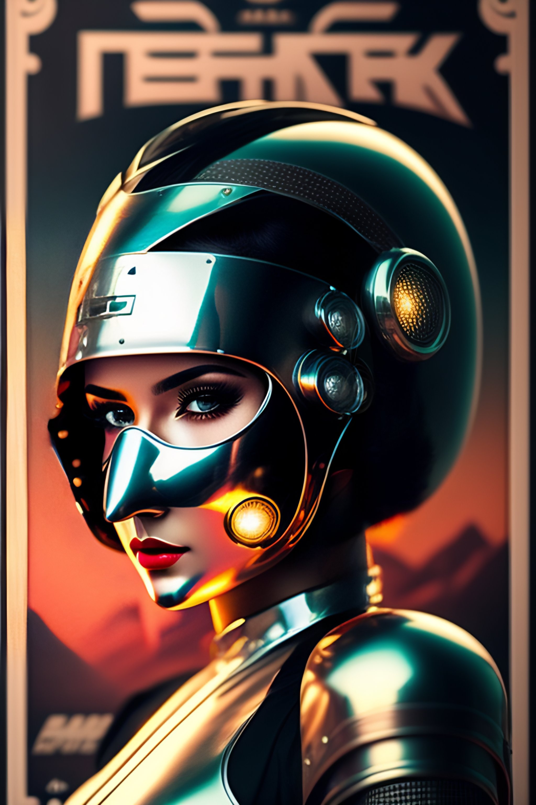 Lexica - She has a mask, the mask is chrome with lights inside, the ...