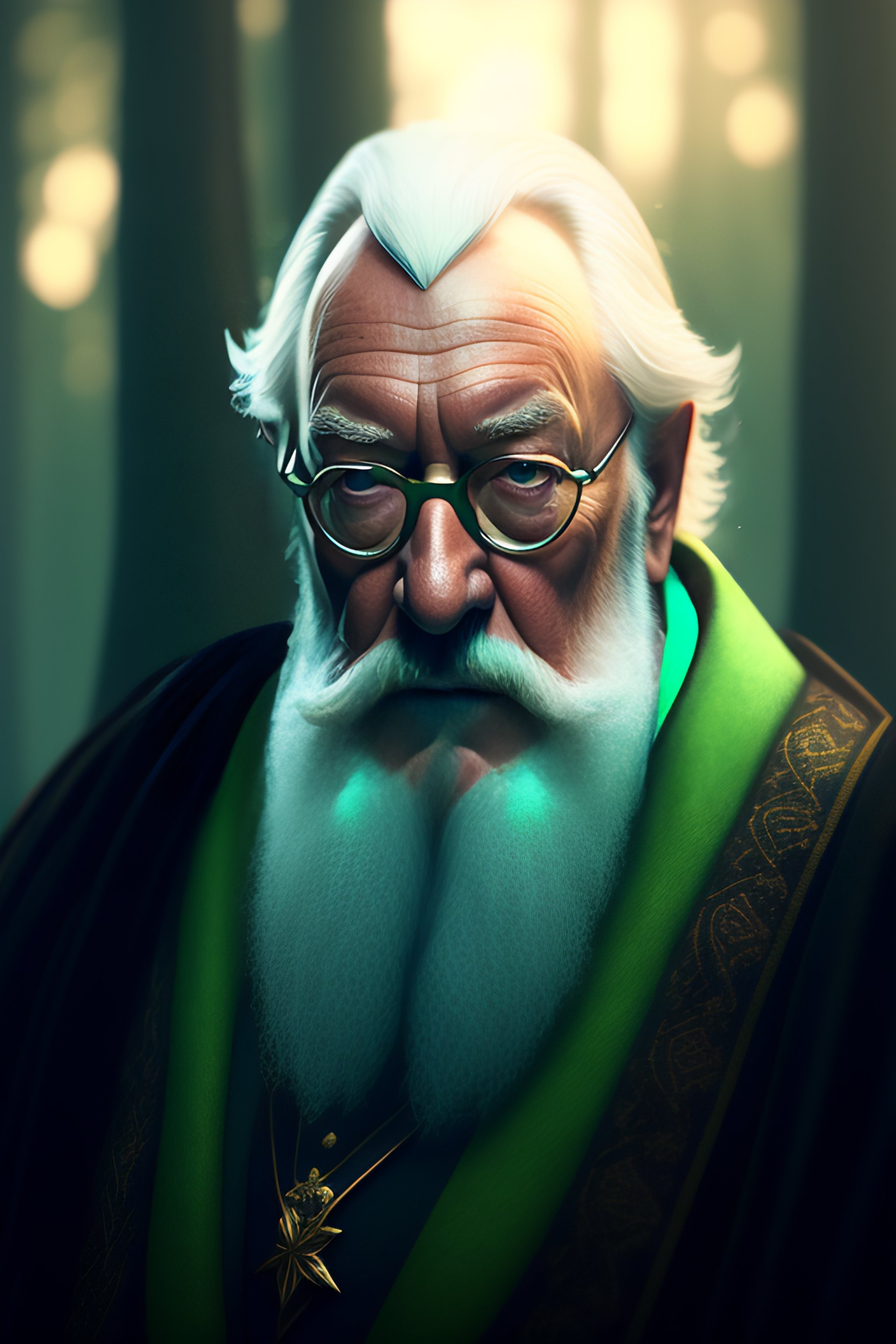 Lexica - Michael Gambon as Dumbledore, magical, forest, evening, green ...