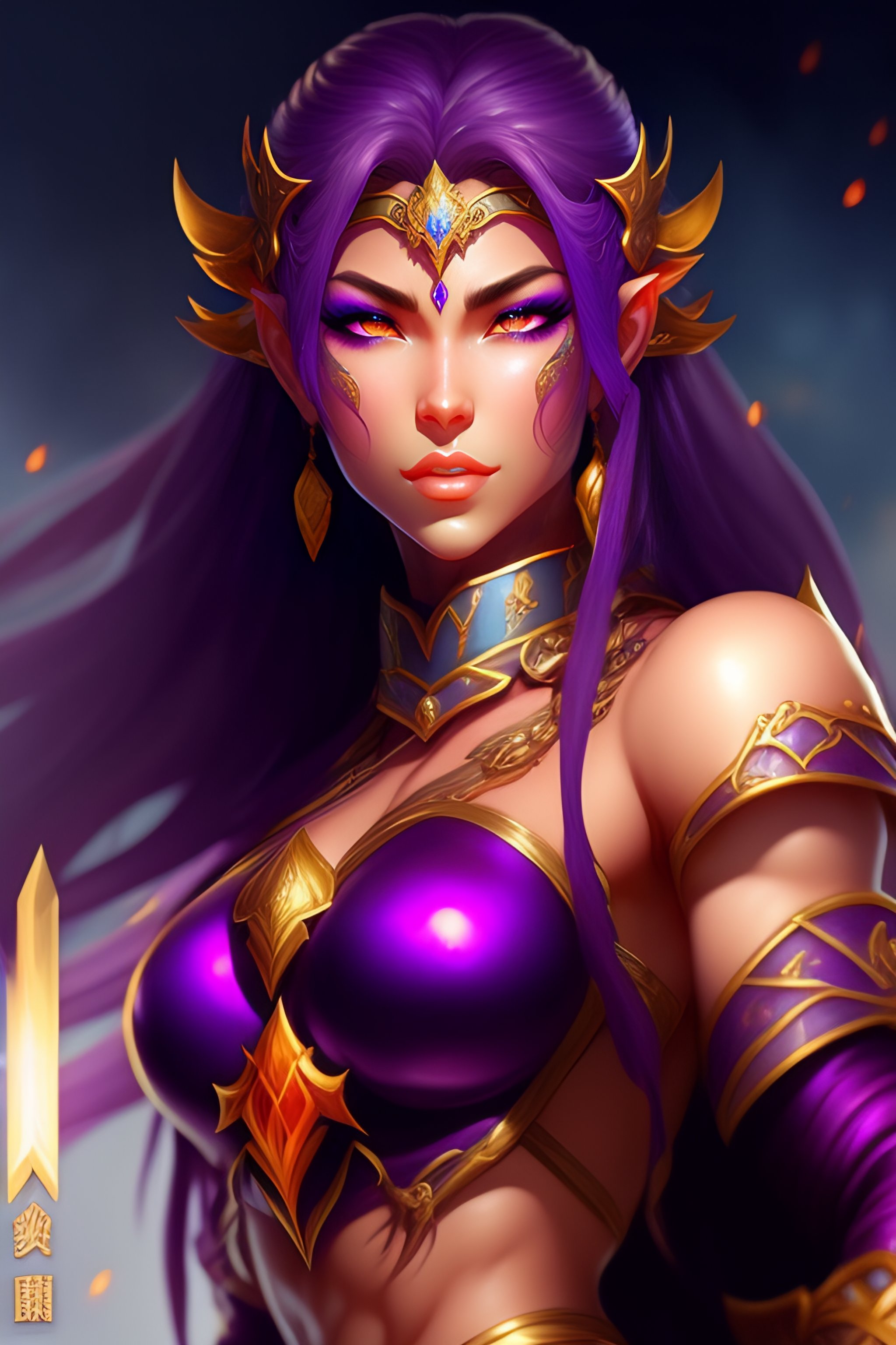 Lexica - A beautiful and strong purple muscular female warrior night elf, world of warcraft ...