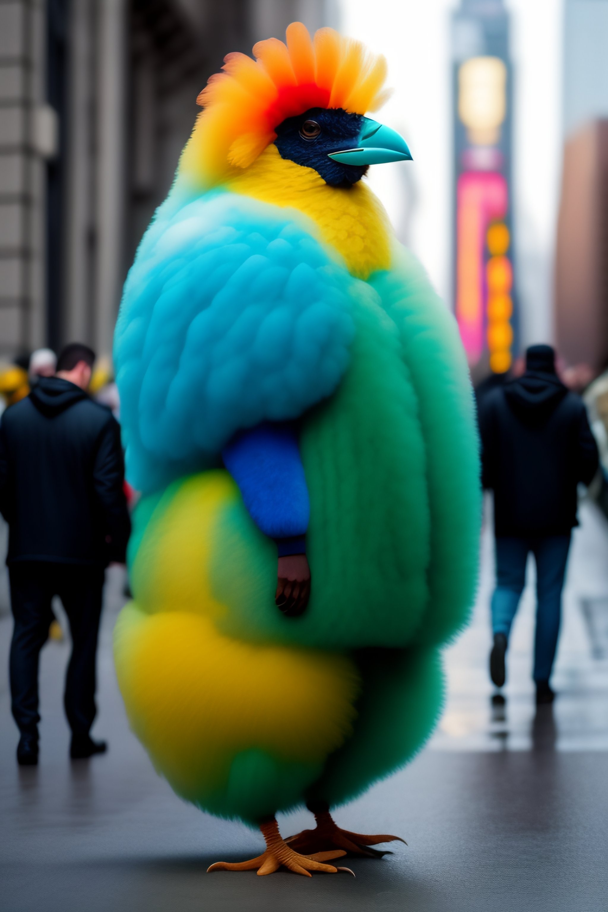Lexica - A human-sized bird, dressed like flava flave, seen from the ...