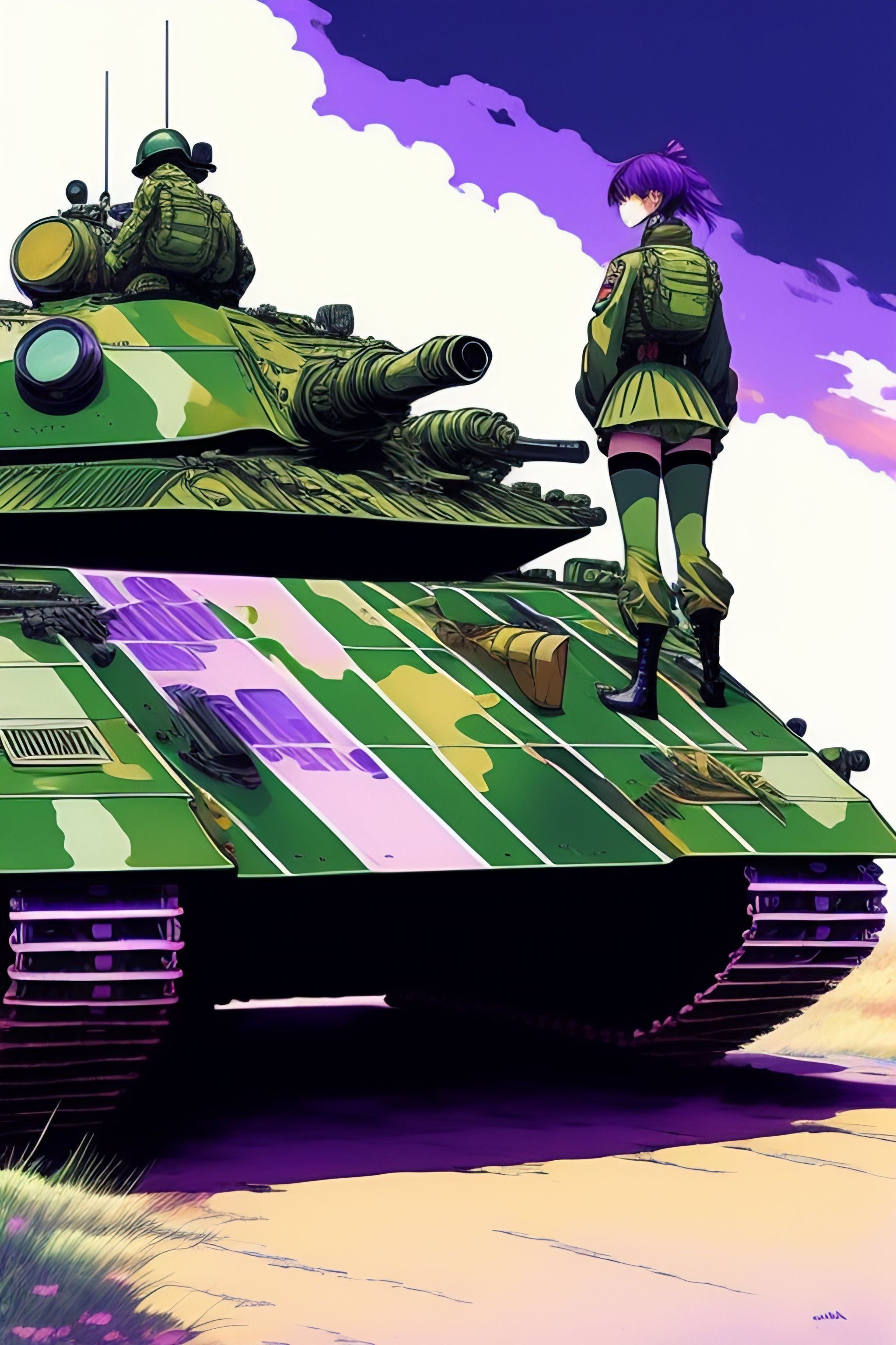 Lexica - Vintage 90's anime style. cluttered tank interior; military ...