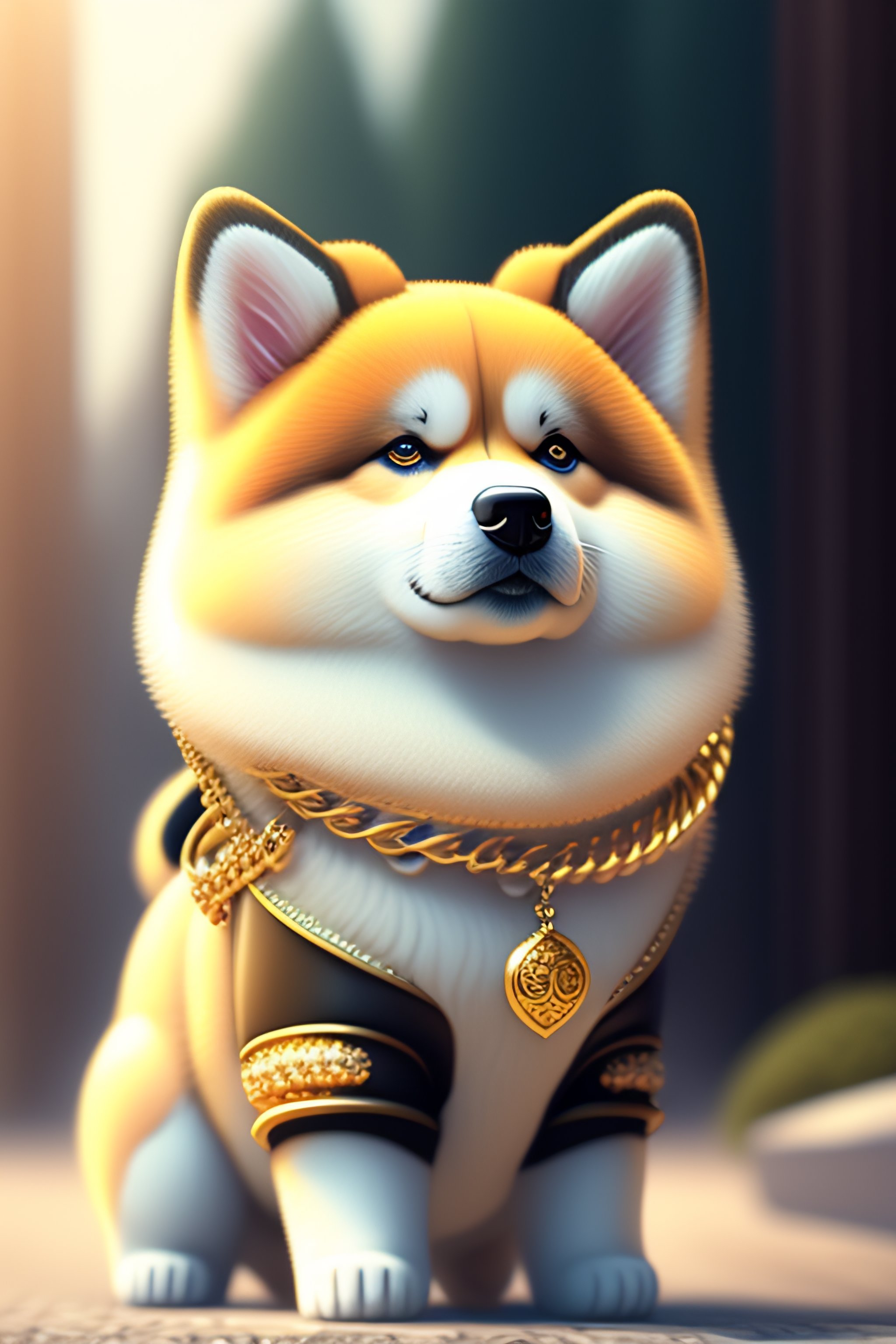 Lexica - CUTE AND ADORABLE CARTOON FLUFFY AKITA INU WITH CAP and a ...