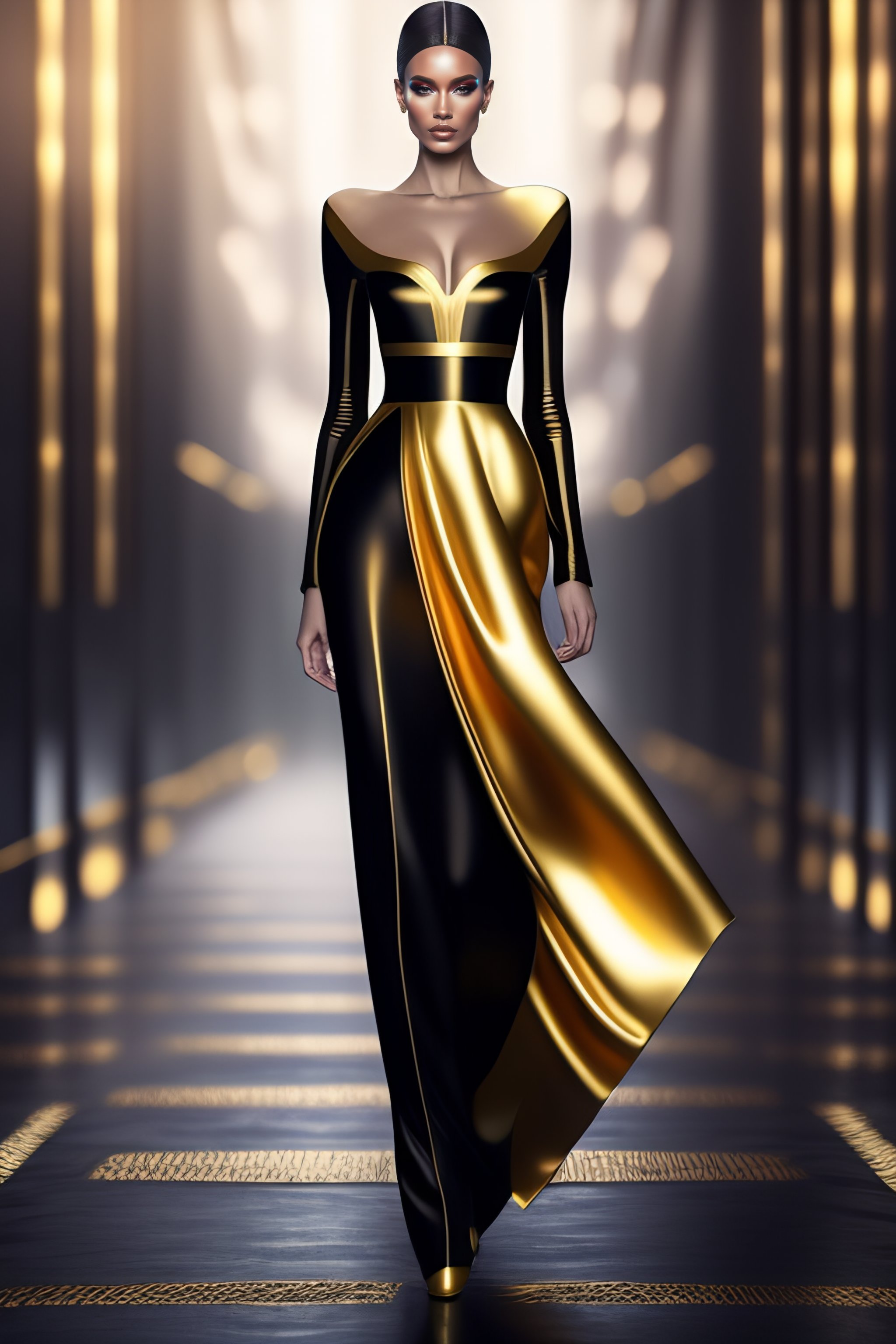 Lexica - A haute couture dress black, gold, hyper realistic, ultra realistic, 8k, concept art ...