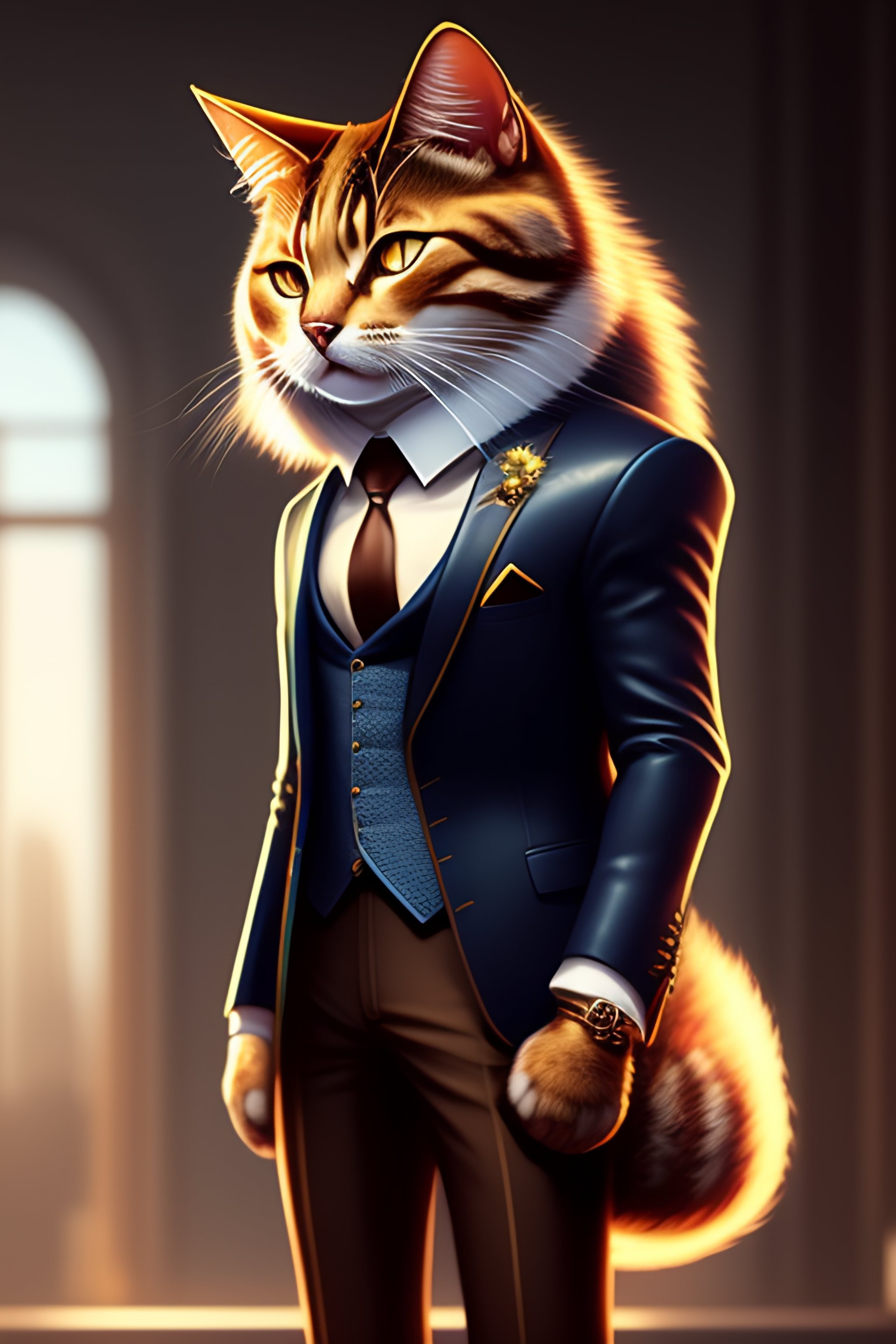 Lexica - Anthro furry humanoid cat, three piece suit, checking watch ...