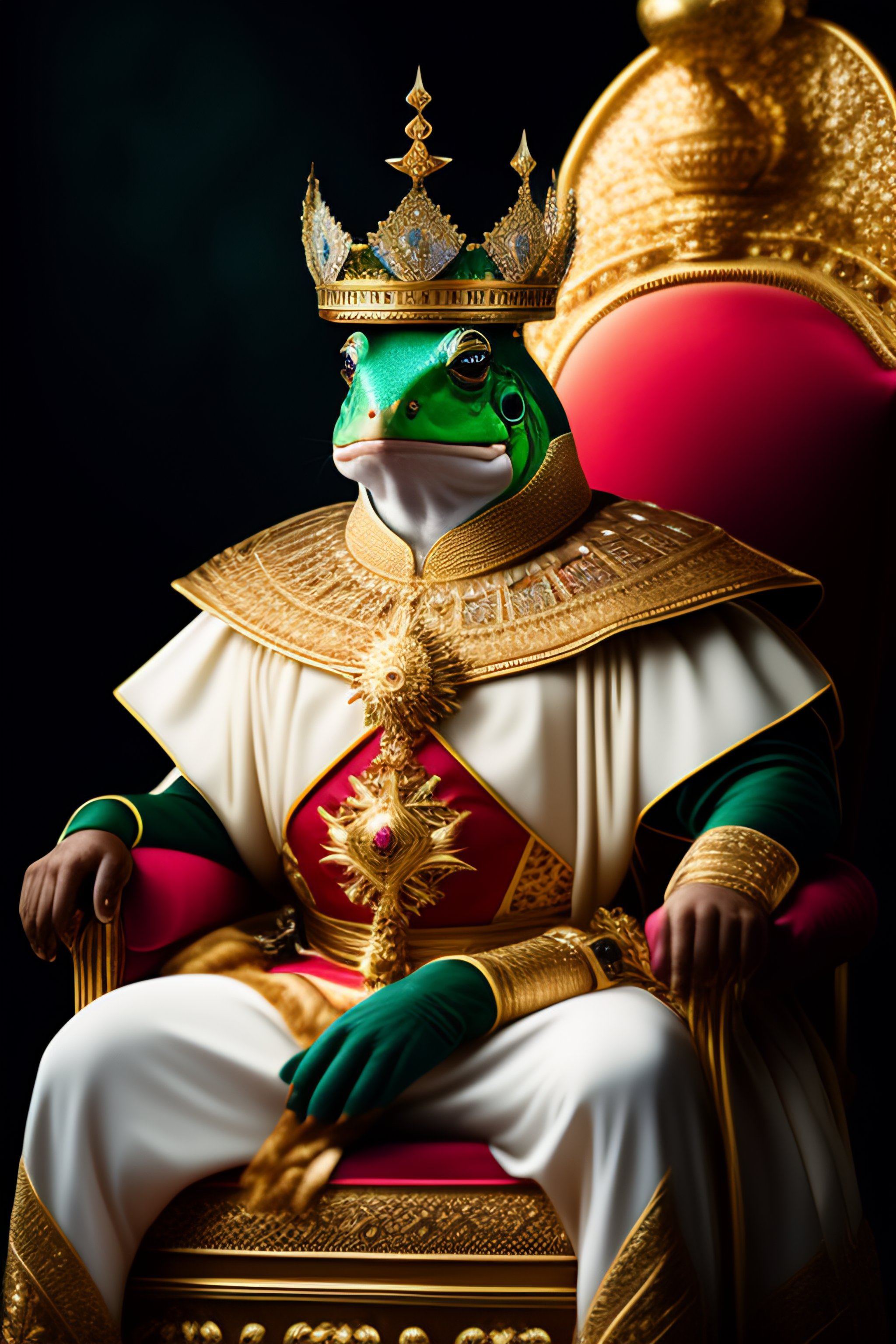 Lexica - Portrait of the king of the frogs sitting in his throne ...