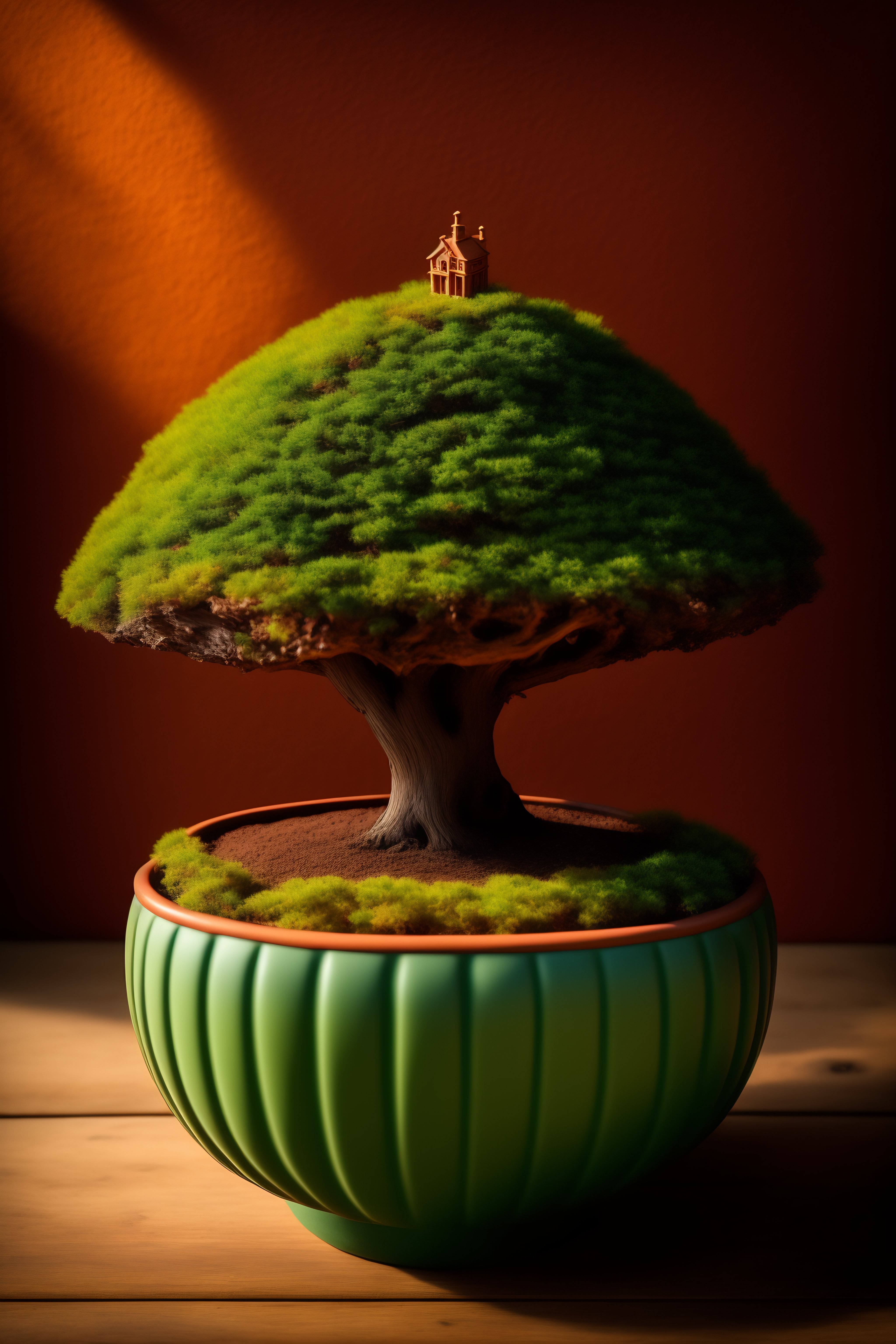 Lexica - Terracotta plant pot at the base of a tree, inside the pot is ...