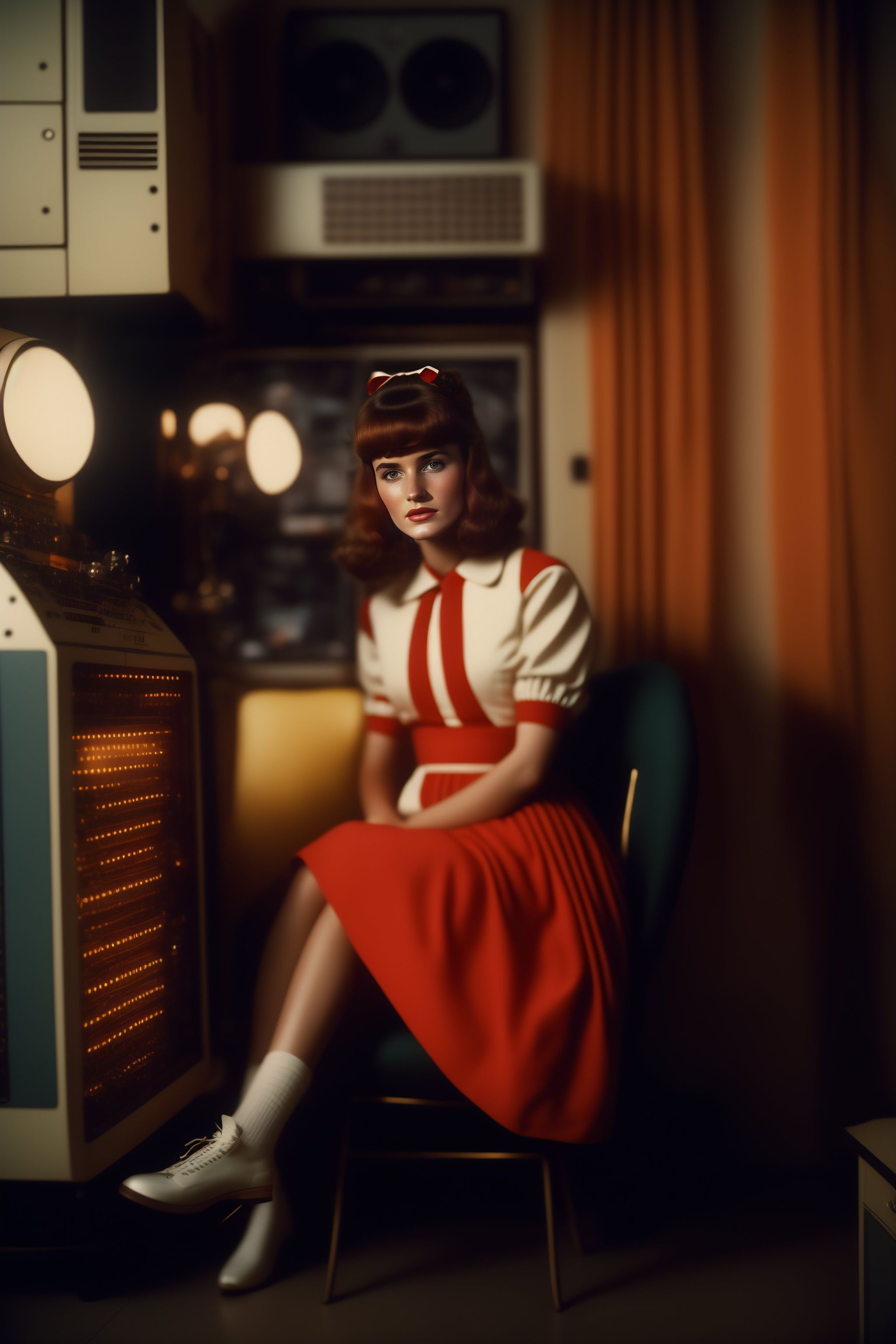 Lexica - A Soviet girl sitting in a chair in front of a soviet computer ...