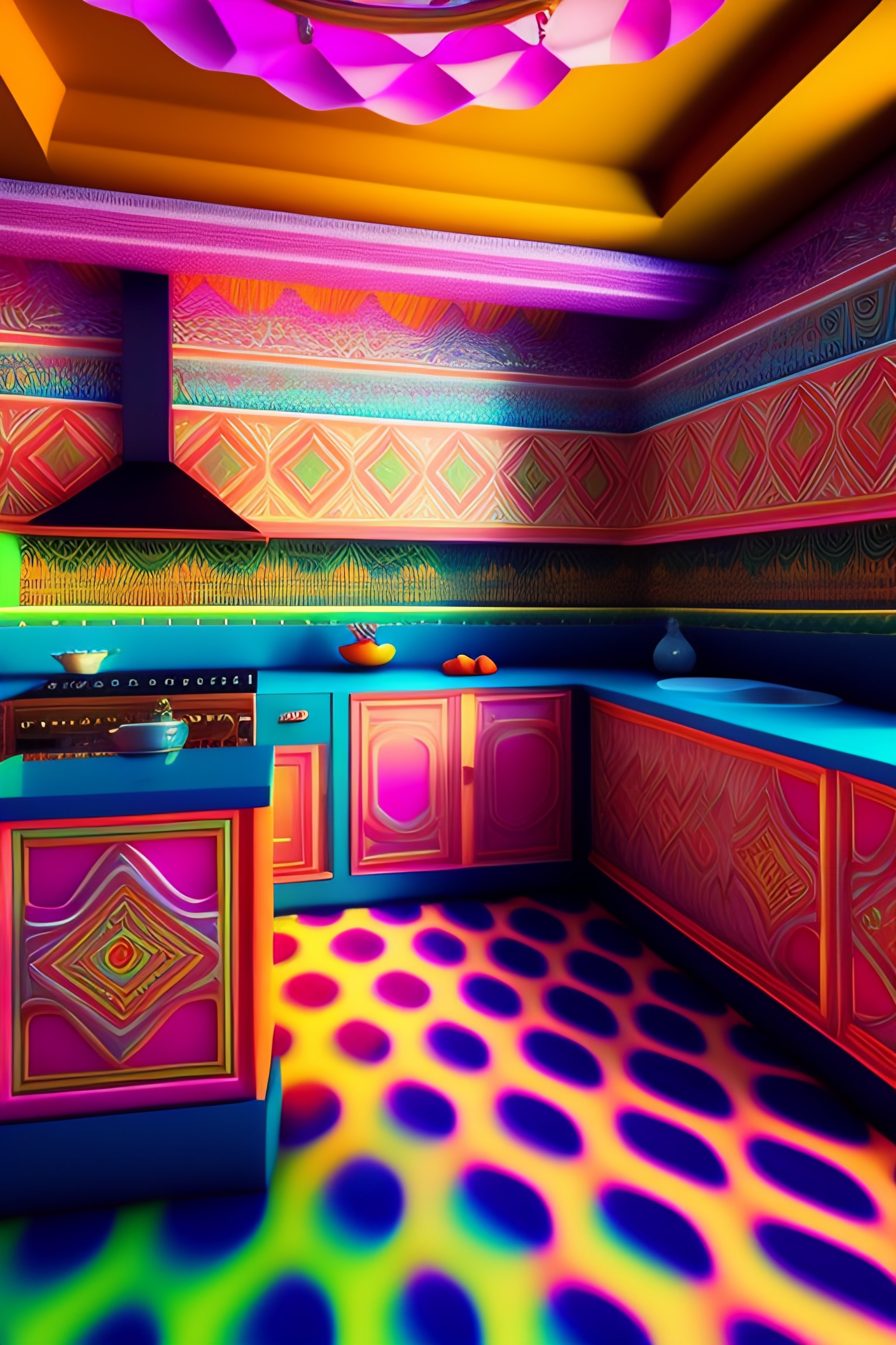 Lexica - The most psychedelic geometric patterned kitchen imaginable ...