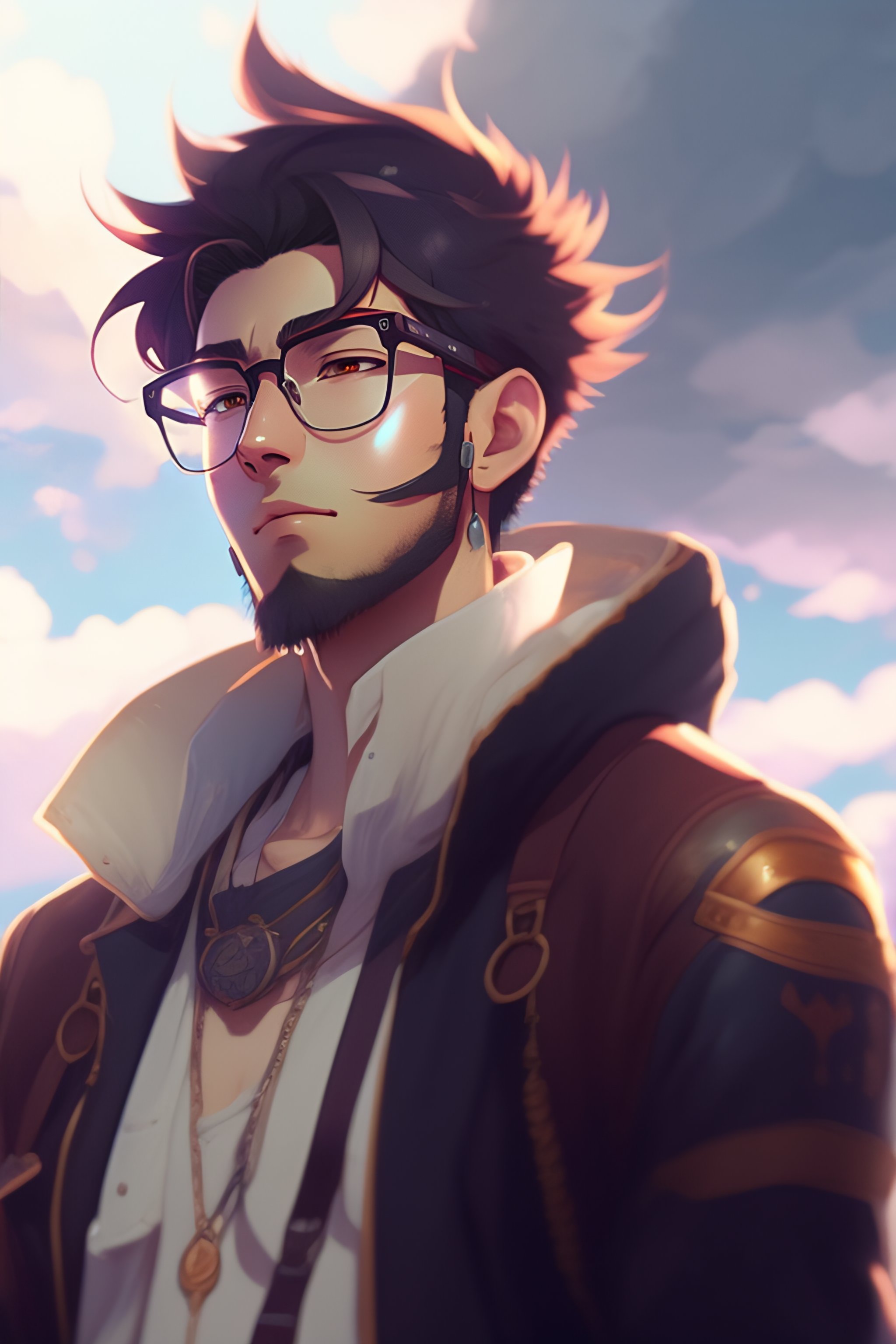 Lexica - Bearded guy with messy hair 21 years old,coder,wearing round ...