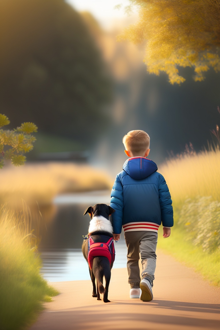 Lexica - One small boy and his dog walking together on their way to ...