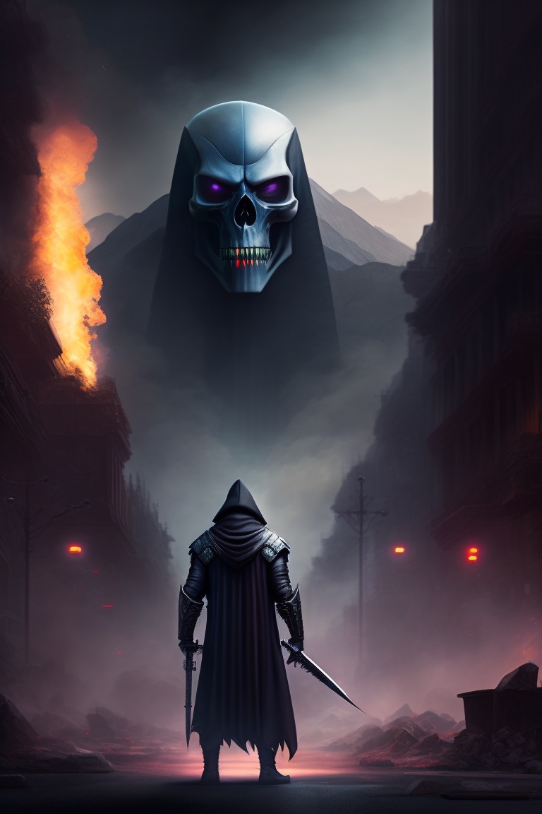 Lexica - A grim reaper like figure with a chiseled body standing with ...