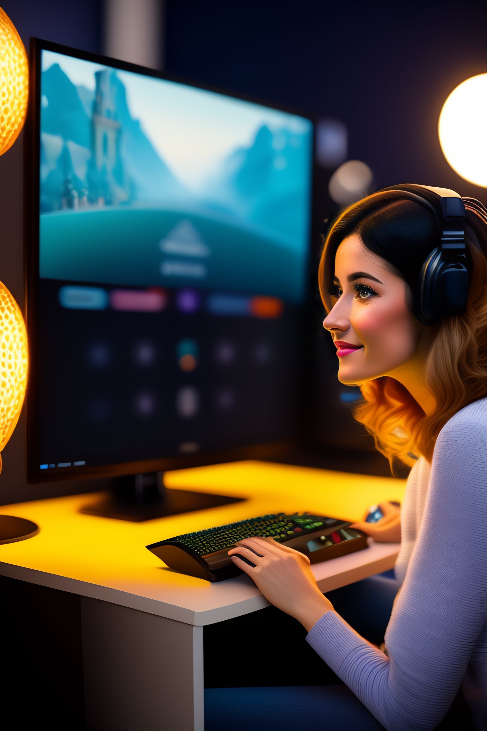 Lexica - Pixar art girl of European appearance plays computer games