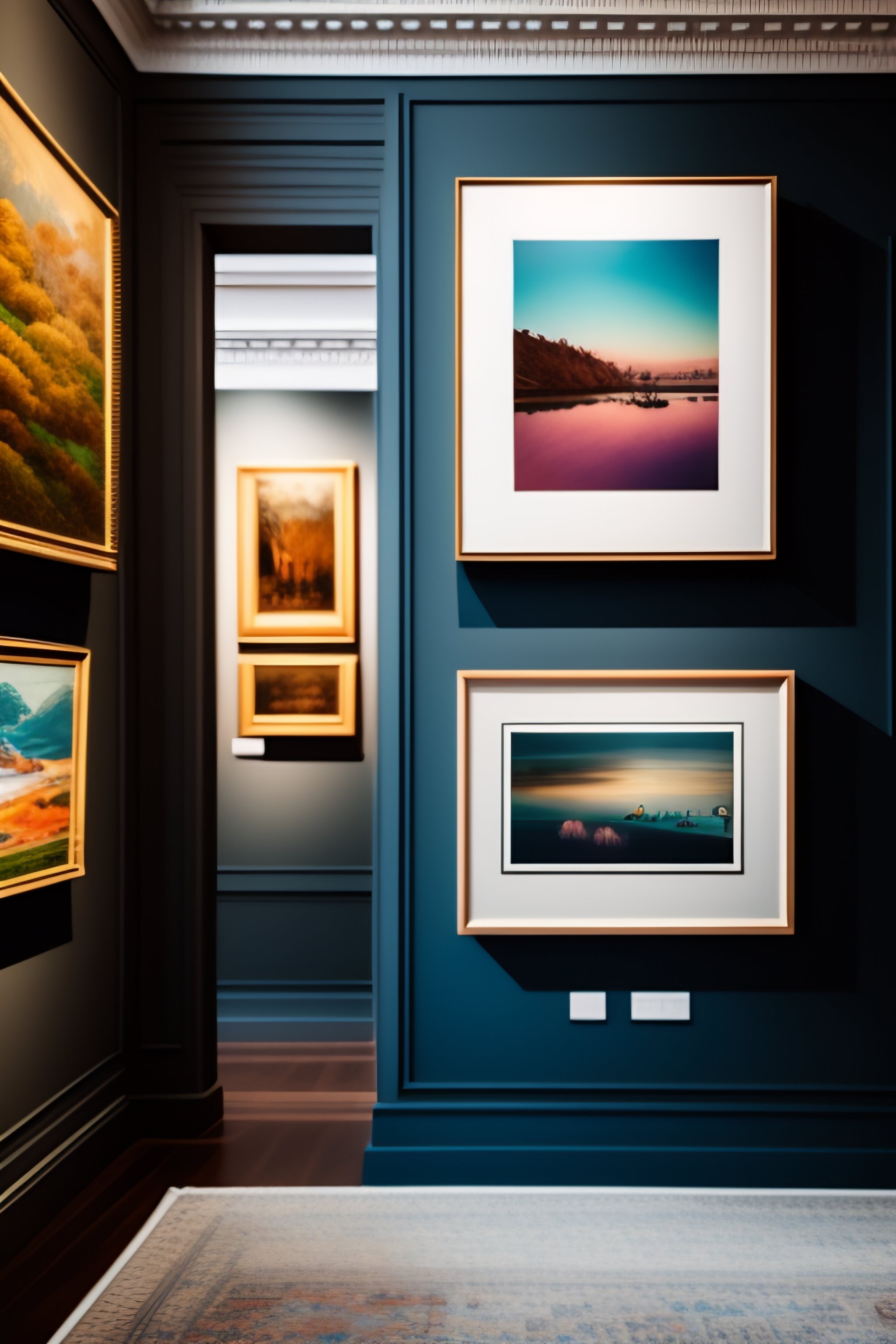 Lexica - A polaroid of a modern museum room with paintings